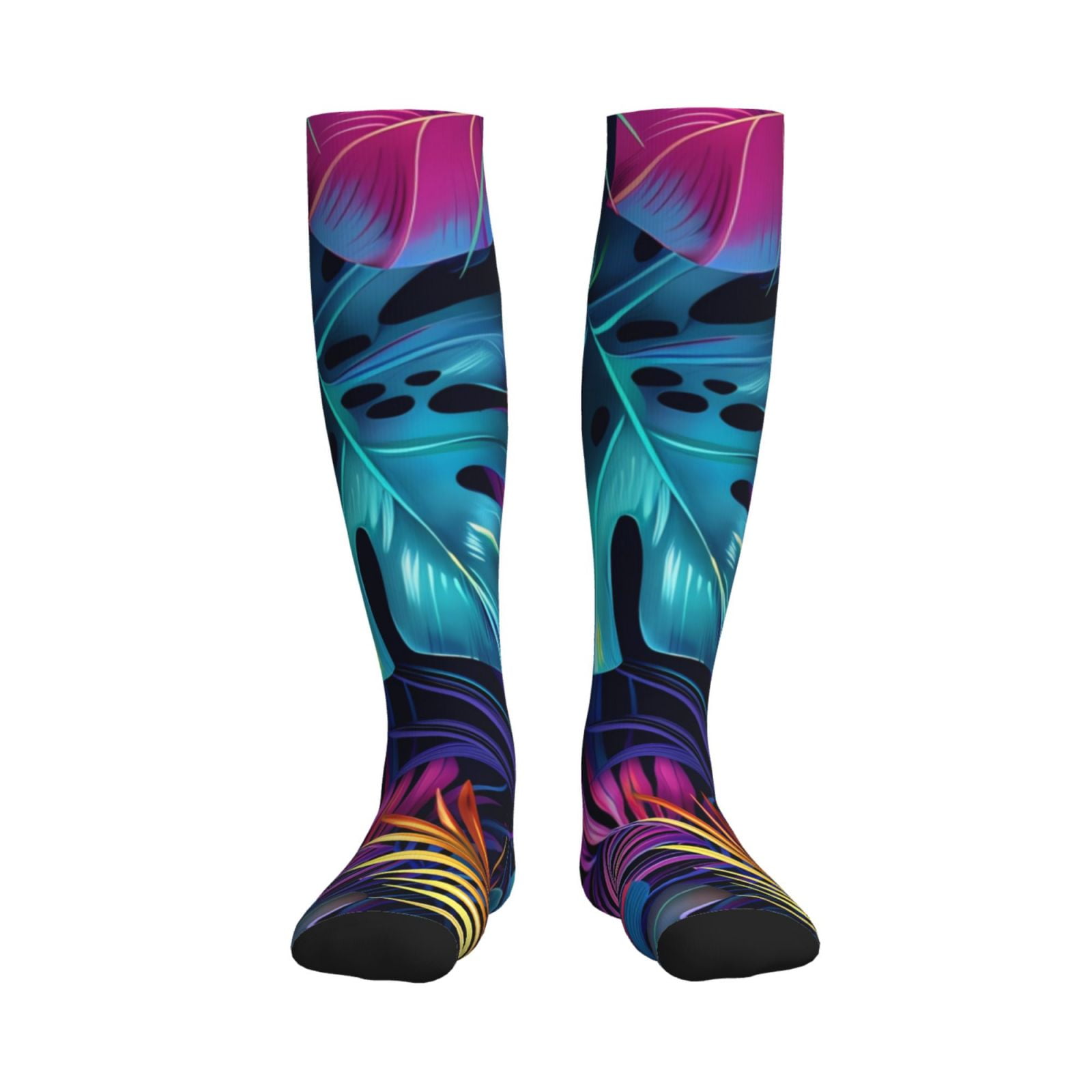 Bixox Colorful Tropical Leaves Print Compression Socks,Compression ...