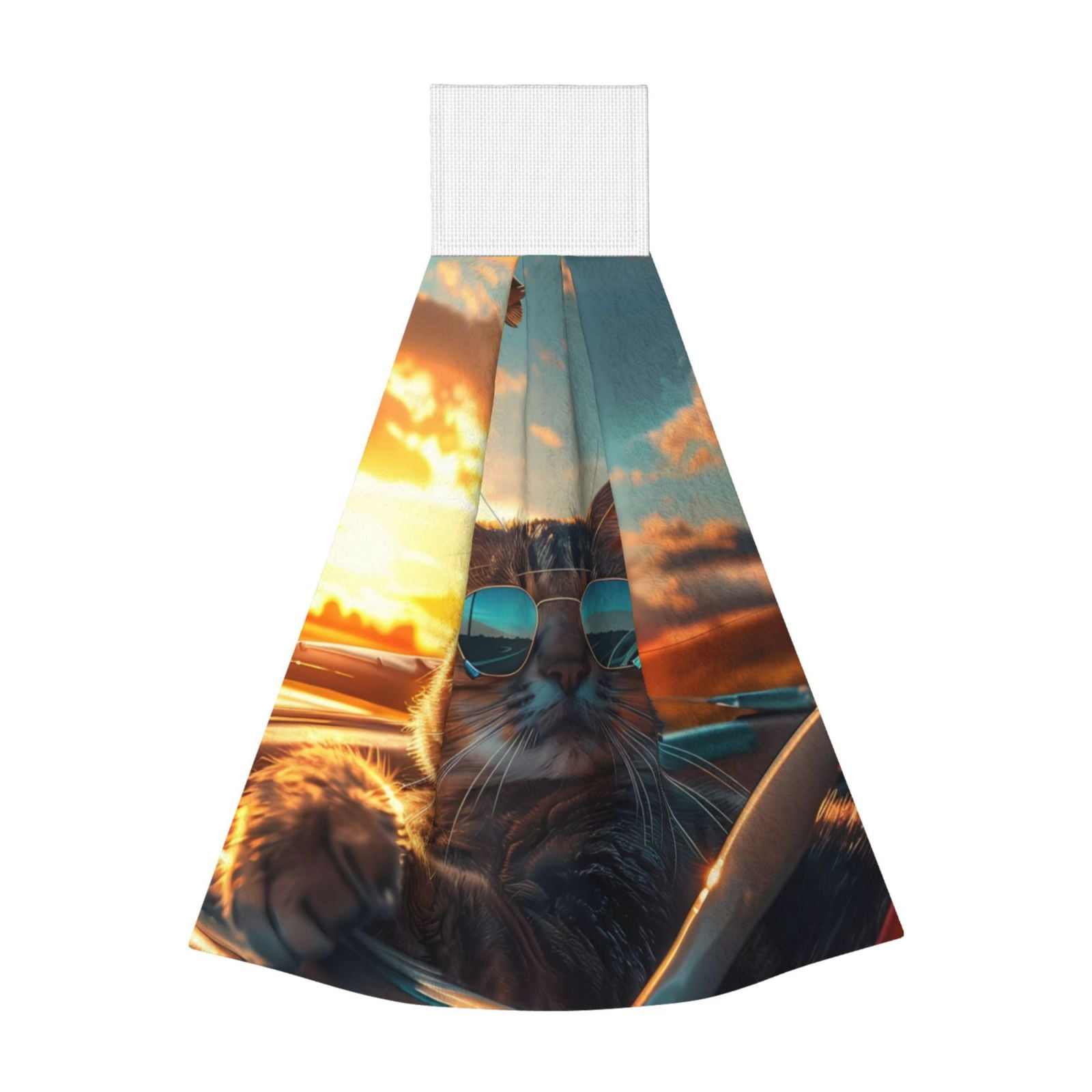 Bixox Cool Cat Driving Sunset Print Hand Towels for Bathroom Kitchen ...