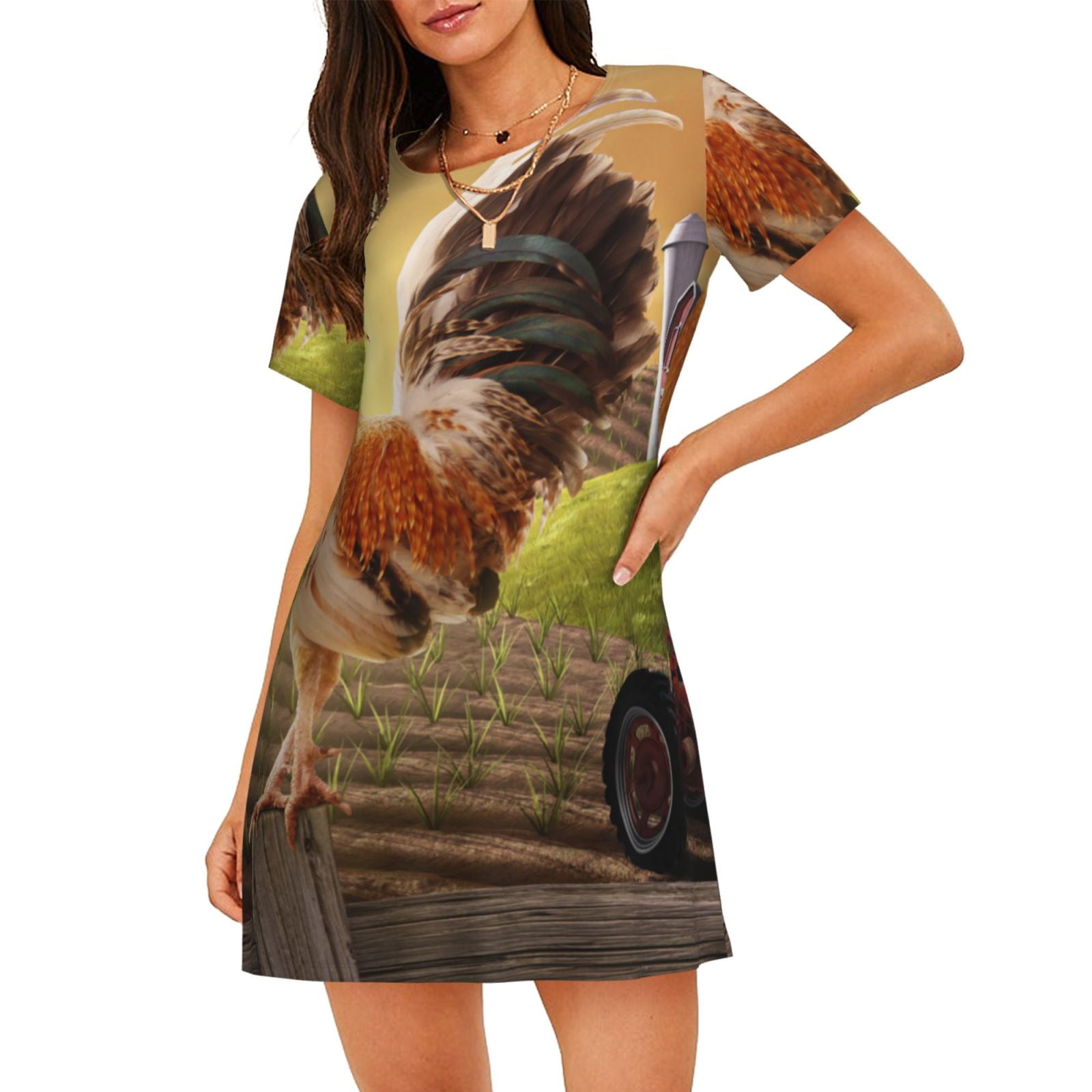 Bixox Country Farm Morning Rooster Pattern Women's Nightgown, Soft ...