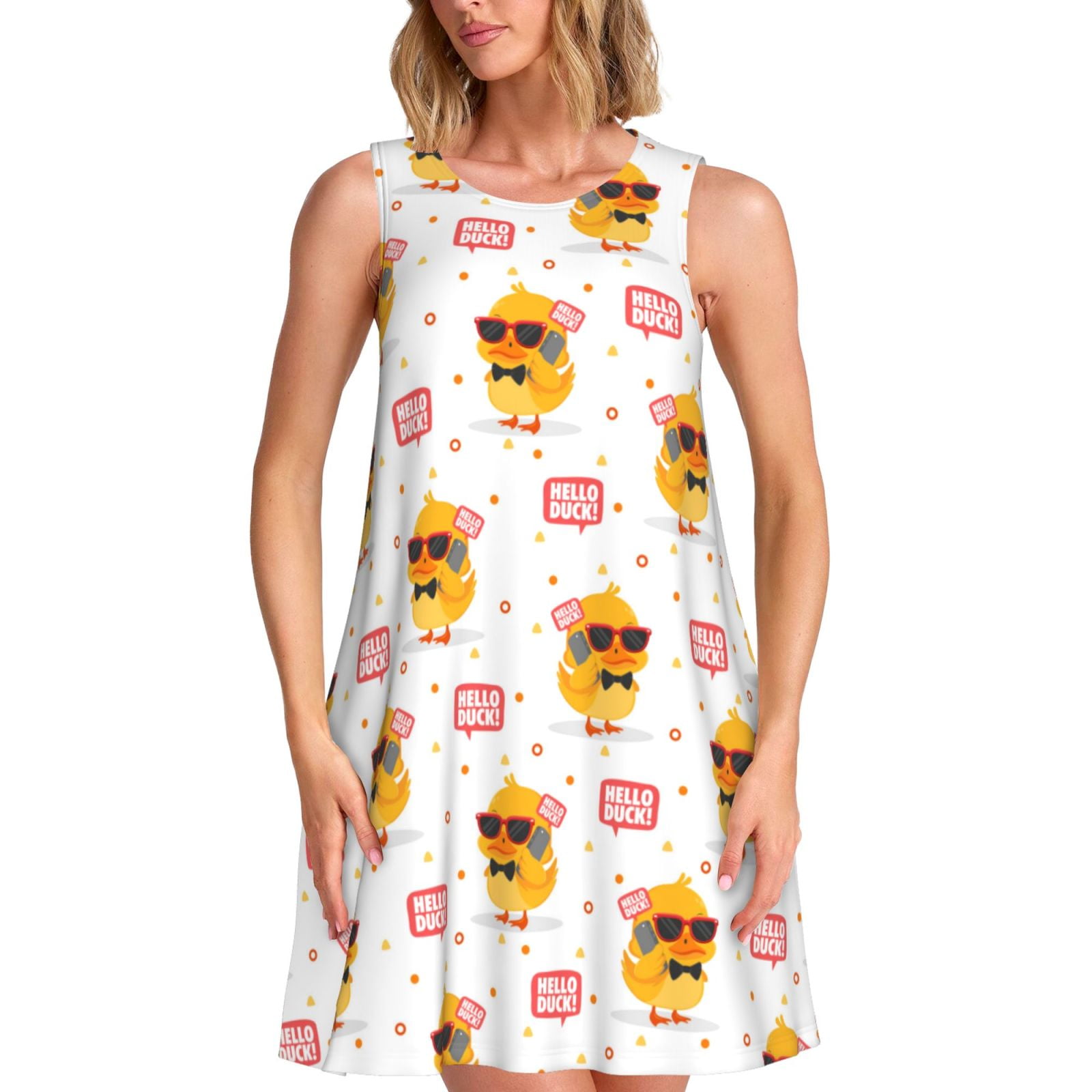 Bixox Cute Duck Print Women's Sleeveless A-Line Dress with Pockets ...