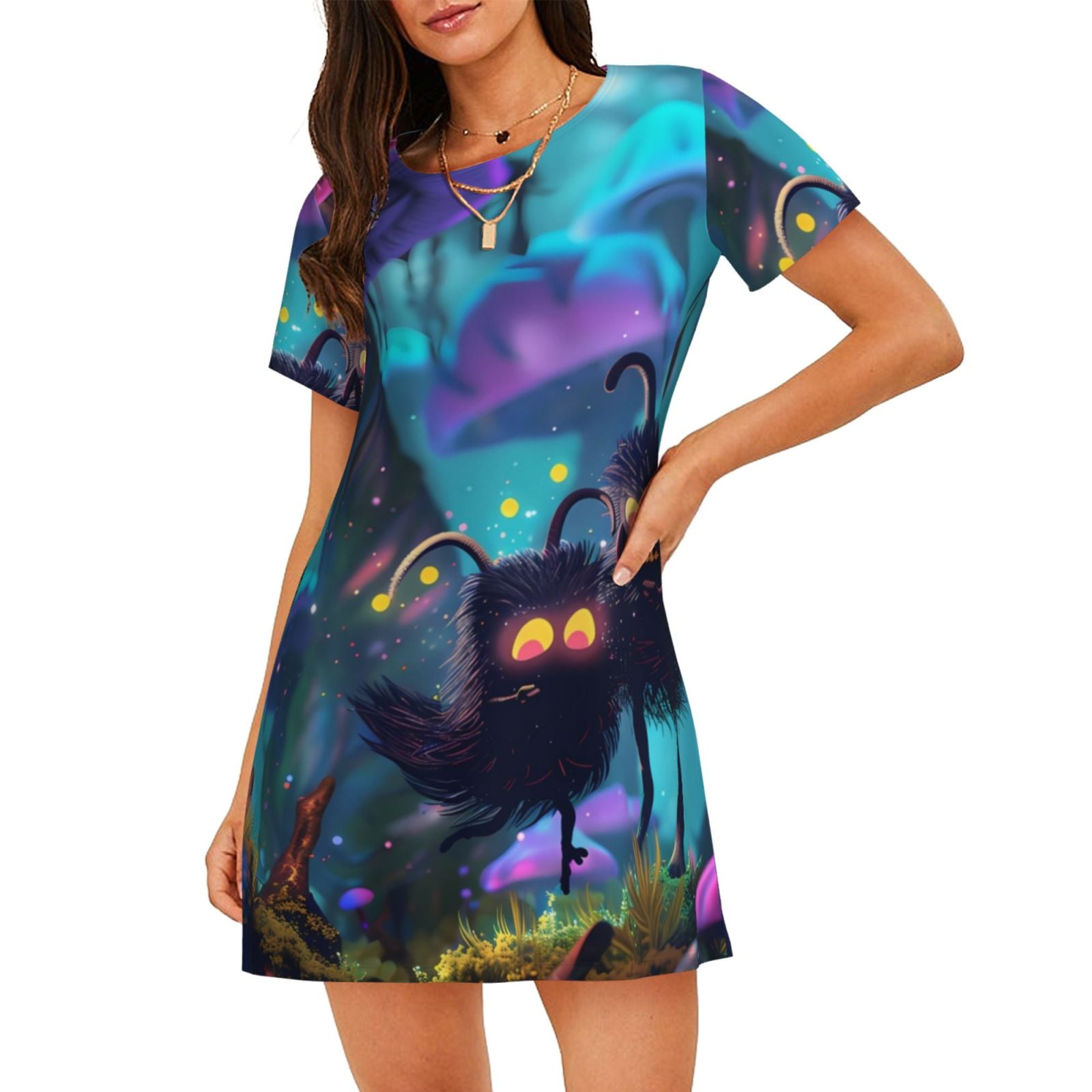 Bixox Cute Fuzzy Fantasy Creatures Pattern Women's Nightgown, Soft ...