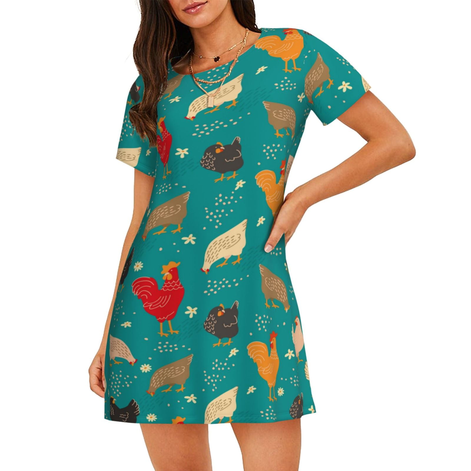 Bixox Cute Hens And Rooster Pattern Women's Nightgown, Soft ...