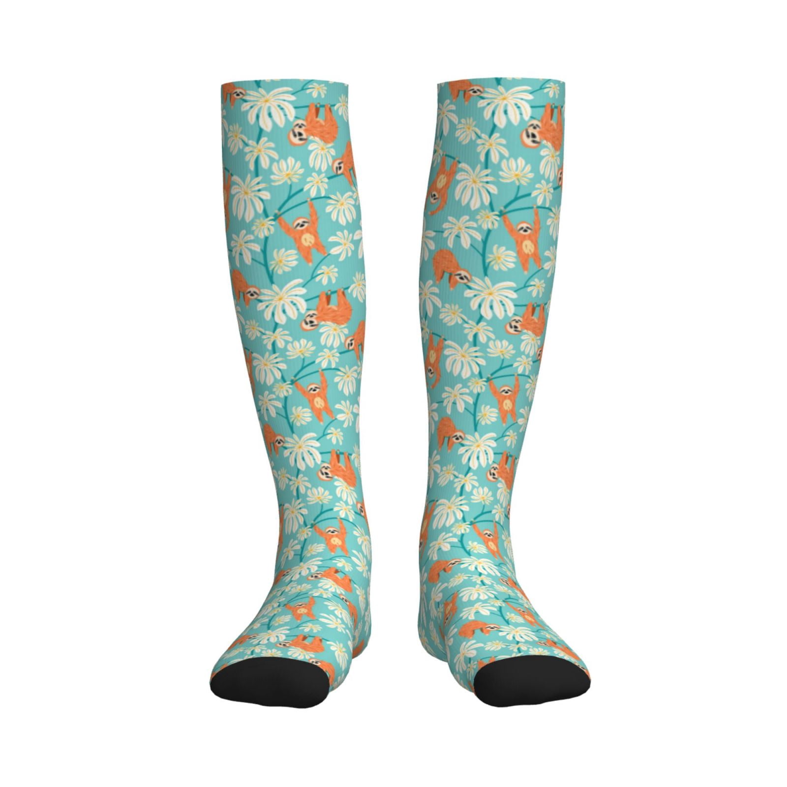 Bixox Cute Sloth on Floral Tree Print Compression Socks,Compression ...