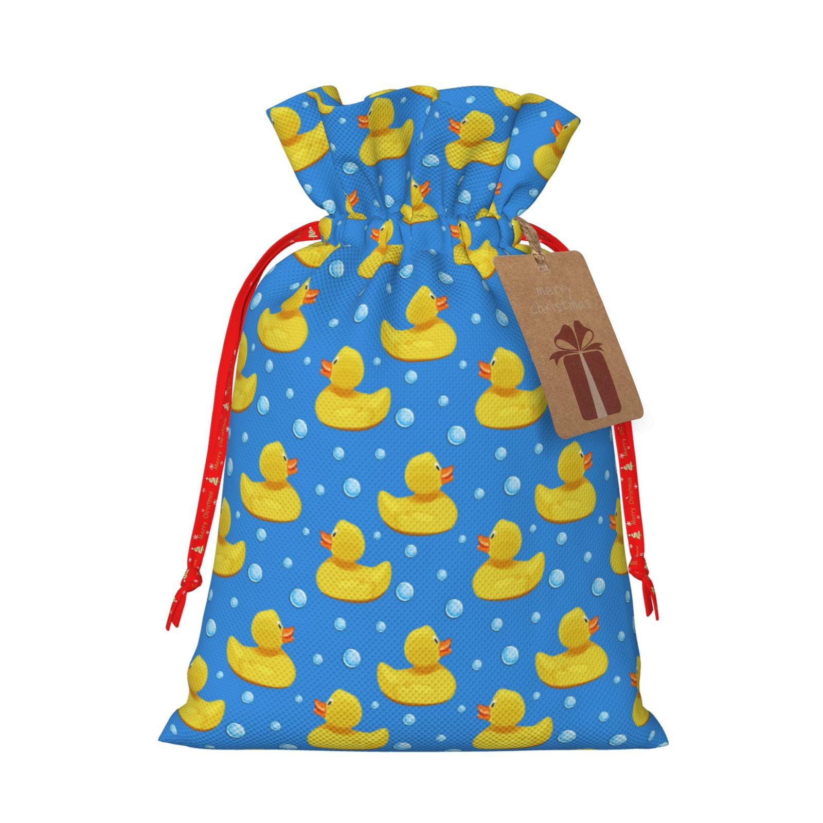 Bixox Cute Yellow Rubber Ducks Print Christmas Burlap Gift Bags with ...