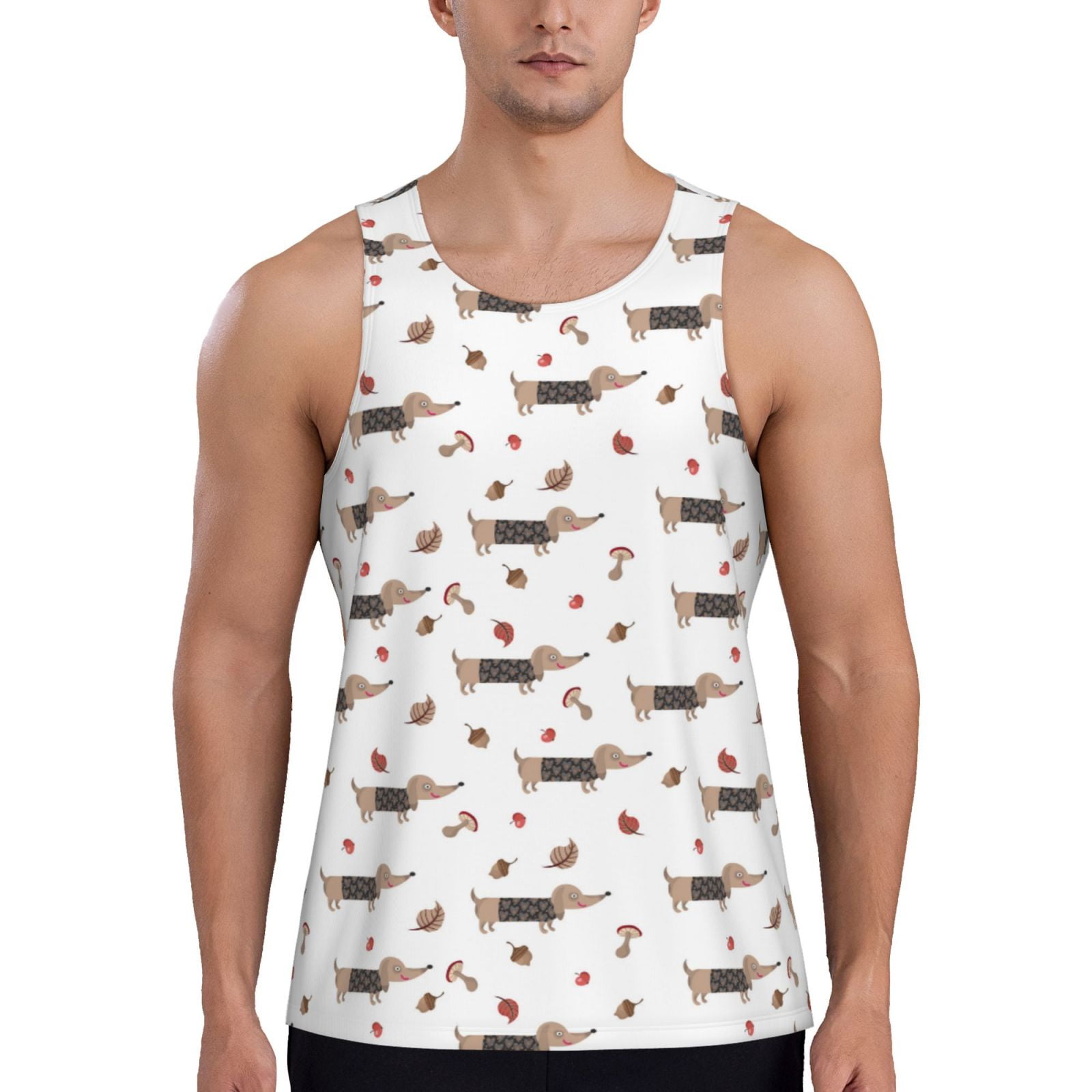Bixox Dachshund Dog Pattern Men's Gym Tank Tops Workout Sleeveless T ...