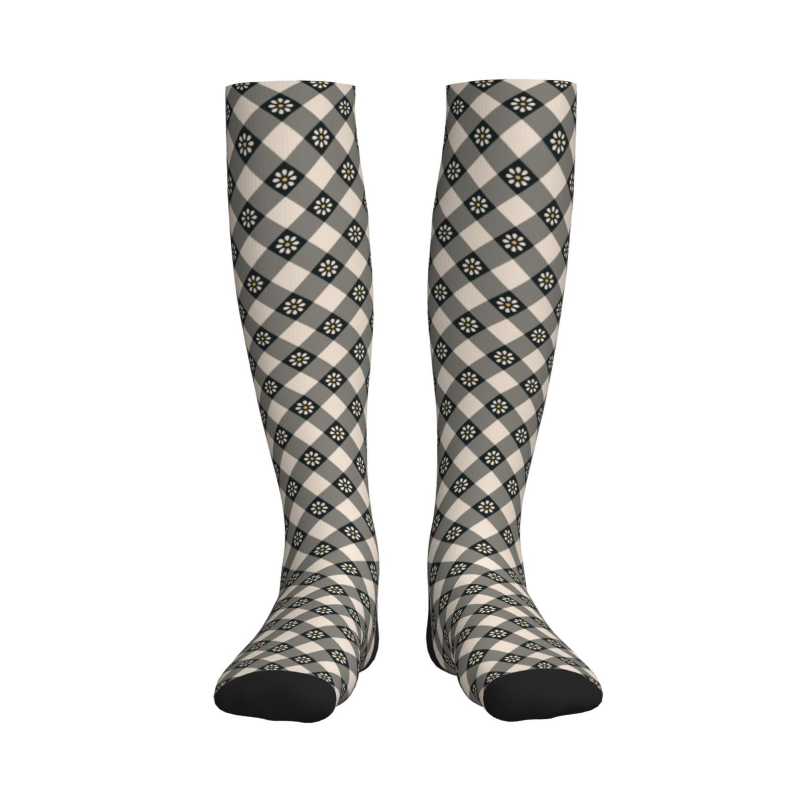 Bixox Daisy Plaid Black Print Compression Socks,Compression Socks Women ...