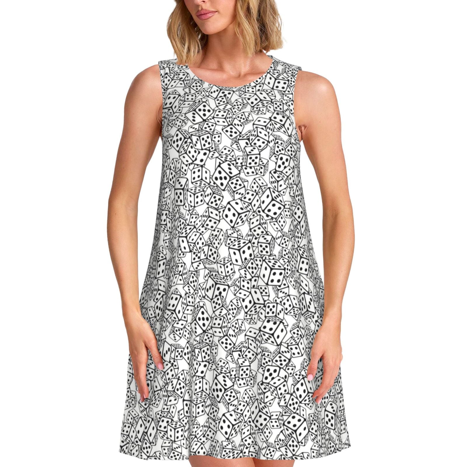 Bixox Dice Cubes Print Women's Sleeveless A-Line Dress with Pockets ...