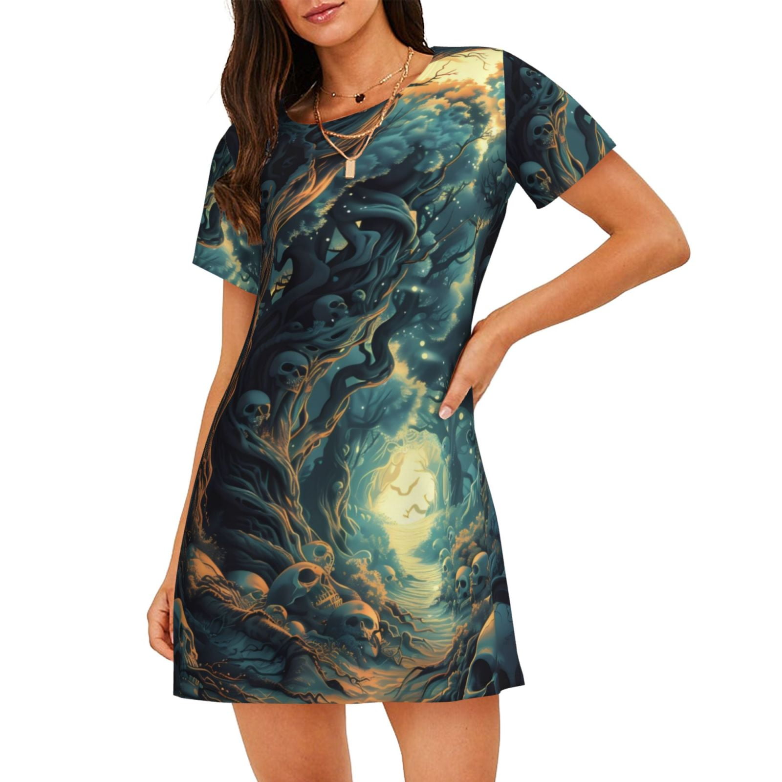 Bixox Enchanted Forest Skull Path Pattern Women's Nightgown, Soft ...