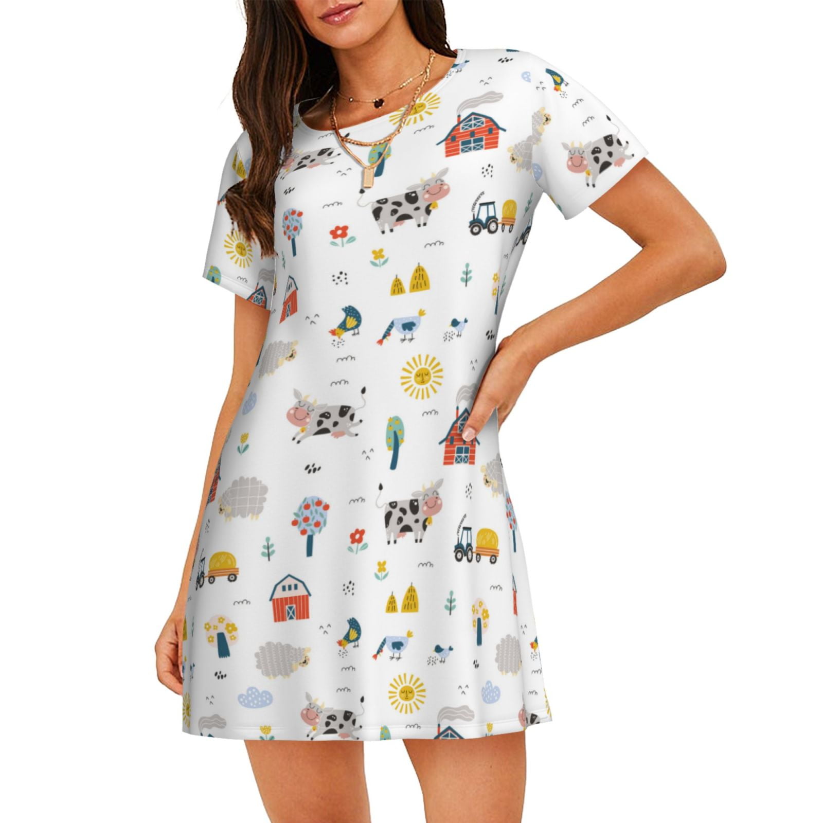 Bixox Farm Animals Pattern Women's Nightgown, Soft & Breathable ...