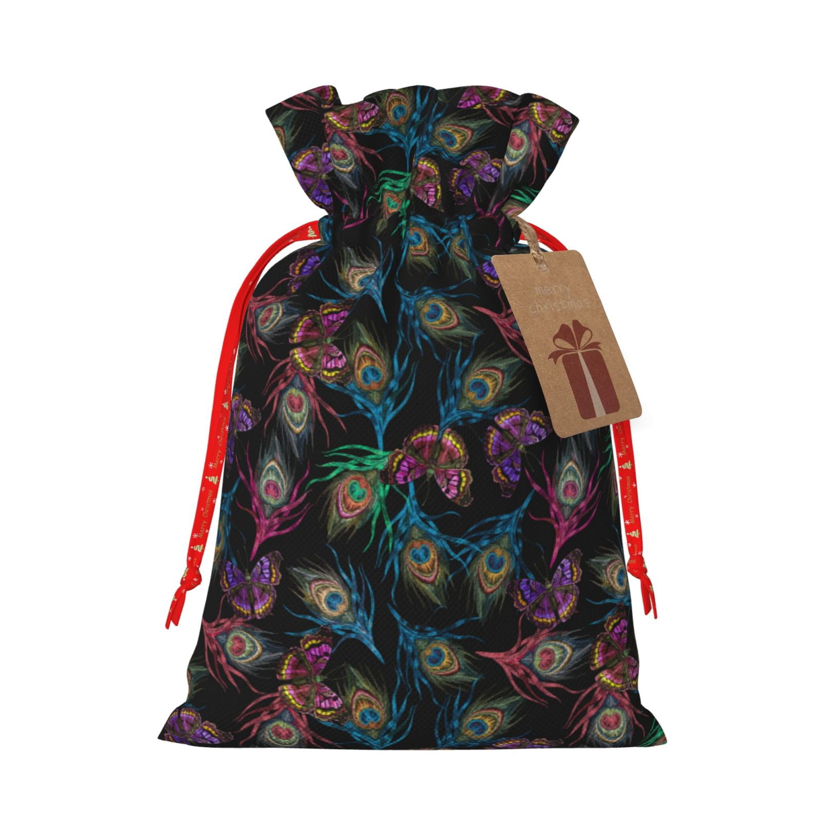 Bixox Feathers And Butterflies Print Christmas Burlap Gift Bags with ...