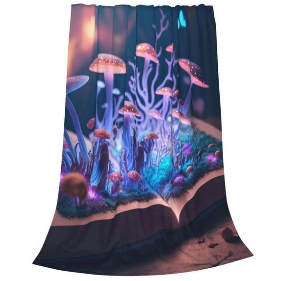 Bixox Fleece Blanket Book Glowing Mushrooms Pattern Super Soft Double ...