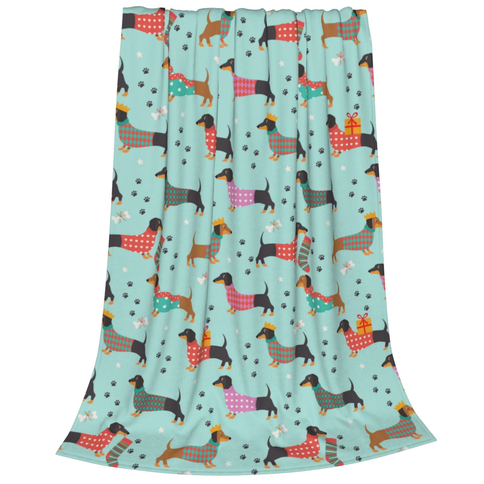 Bixox Fleece Blanket Christmas Dachshund Pattern Super Soft Double ...