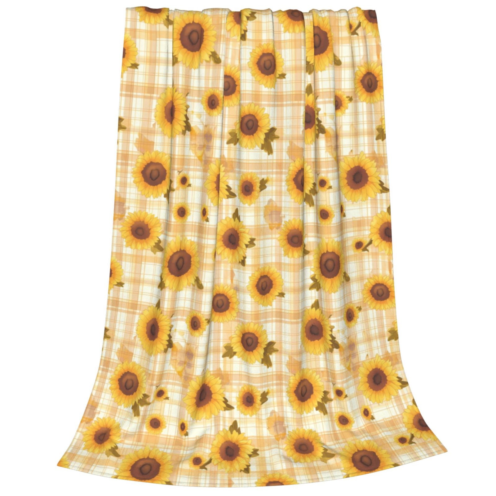 Bixox Fleece Blanket Coffee Plaid Sunflower Pattern Super Soft Double ...