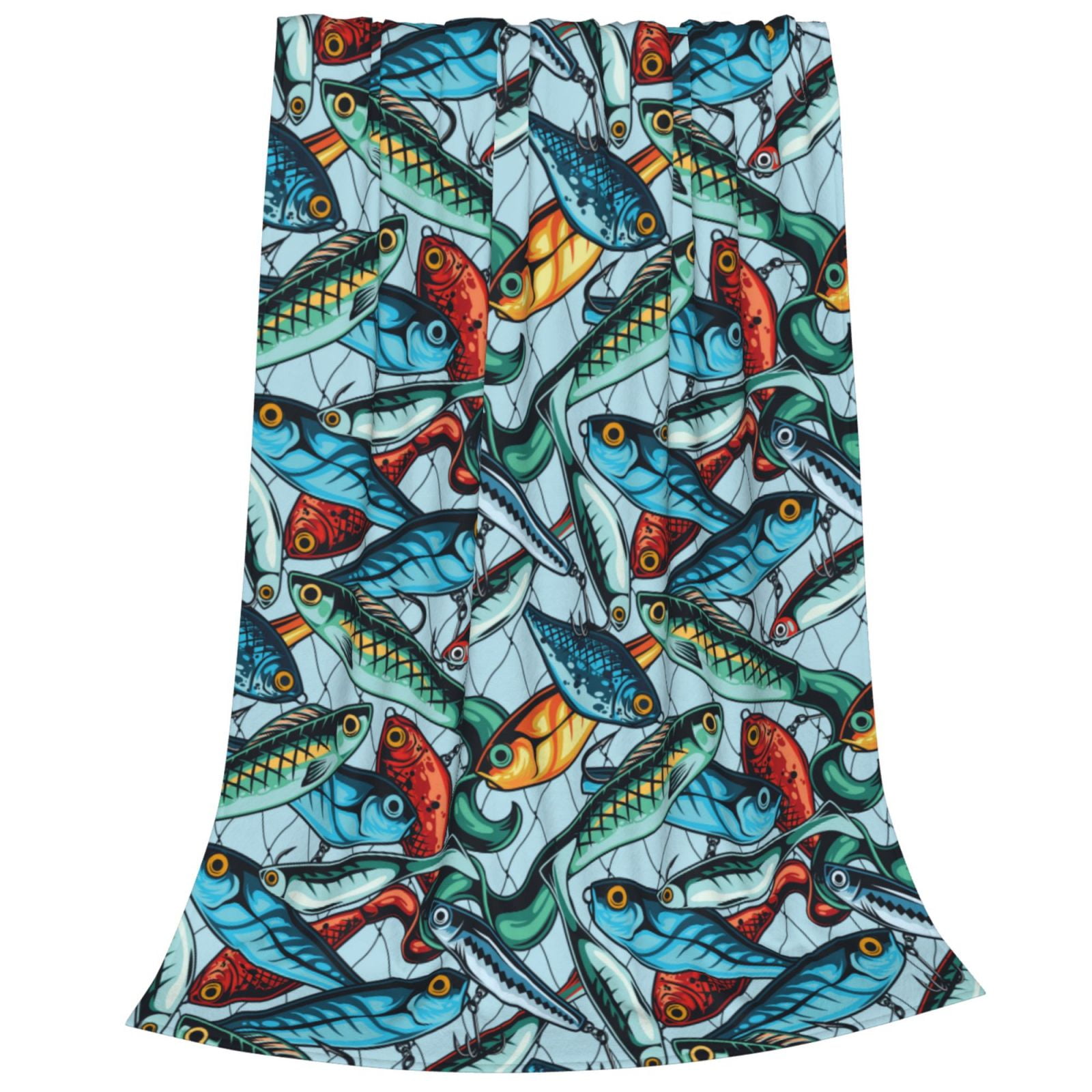 Bixox Fleece Blanket Colorful Fishing Baits Pattern Super Soft Double ...