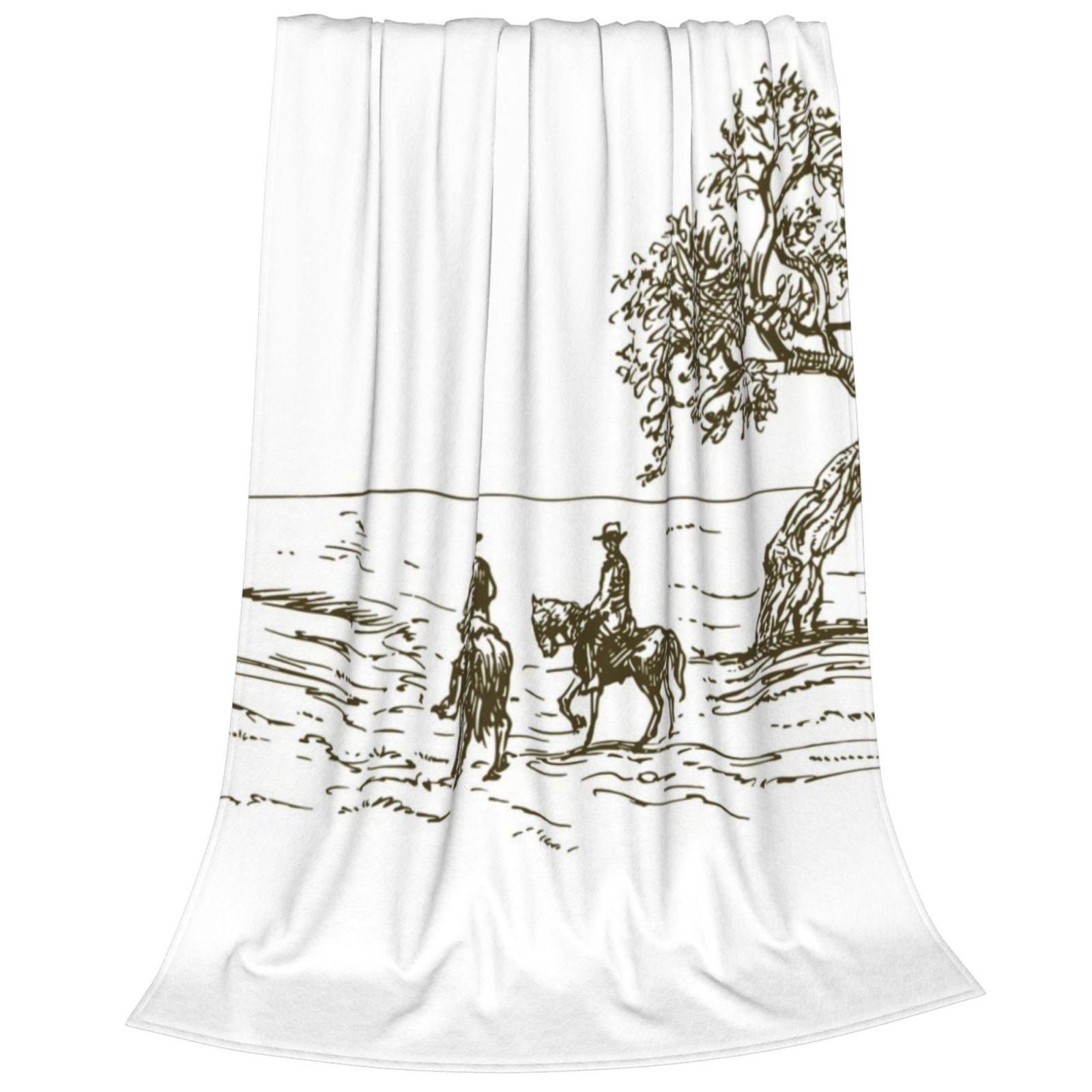 Bixox Fleece Blanket Cowboys Riding A Horse Near A Tree Pattern Super ...