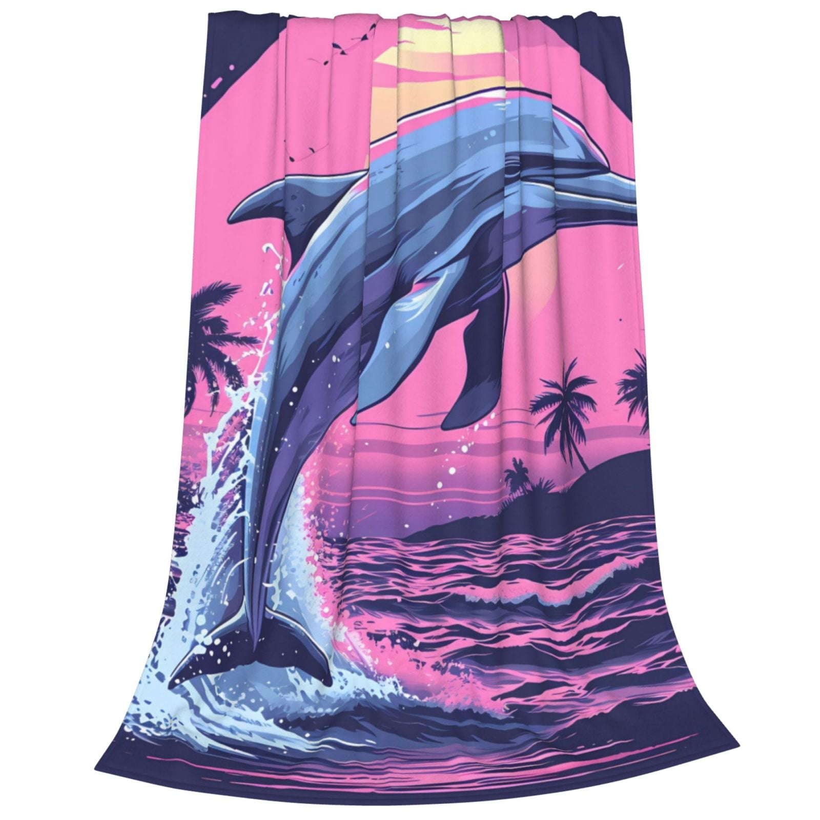 Bixox Fleece Blanket Hawaiian Beach Dolphin Pattern Super Soft Double ...