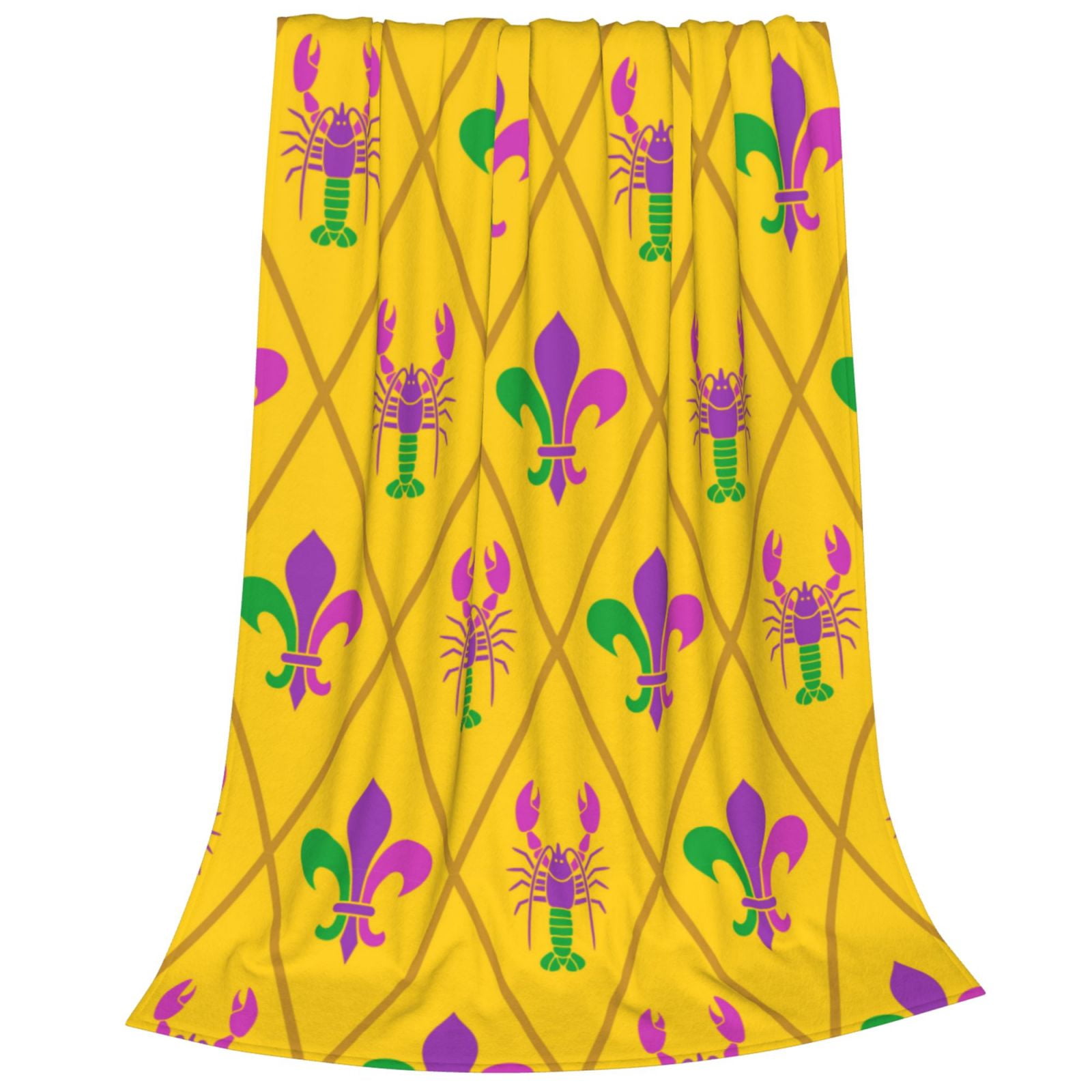 Bixox Fleece Blanket Mardi Gras Crayfish and Fleur de lis Pattern Super ...