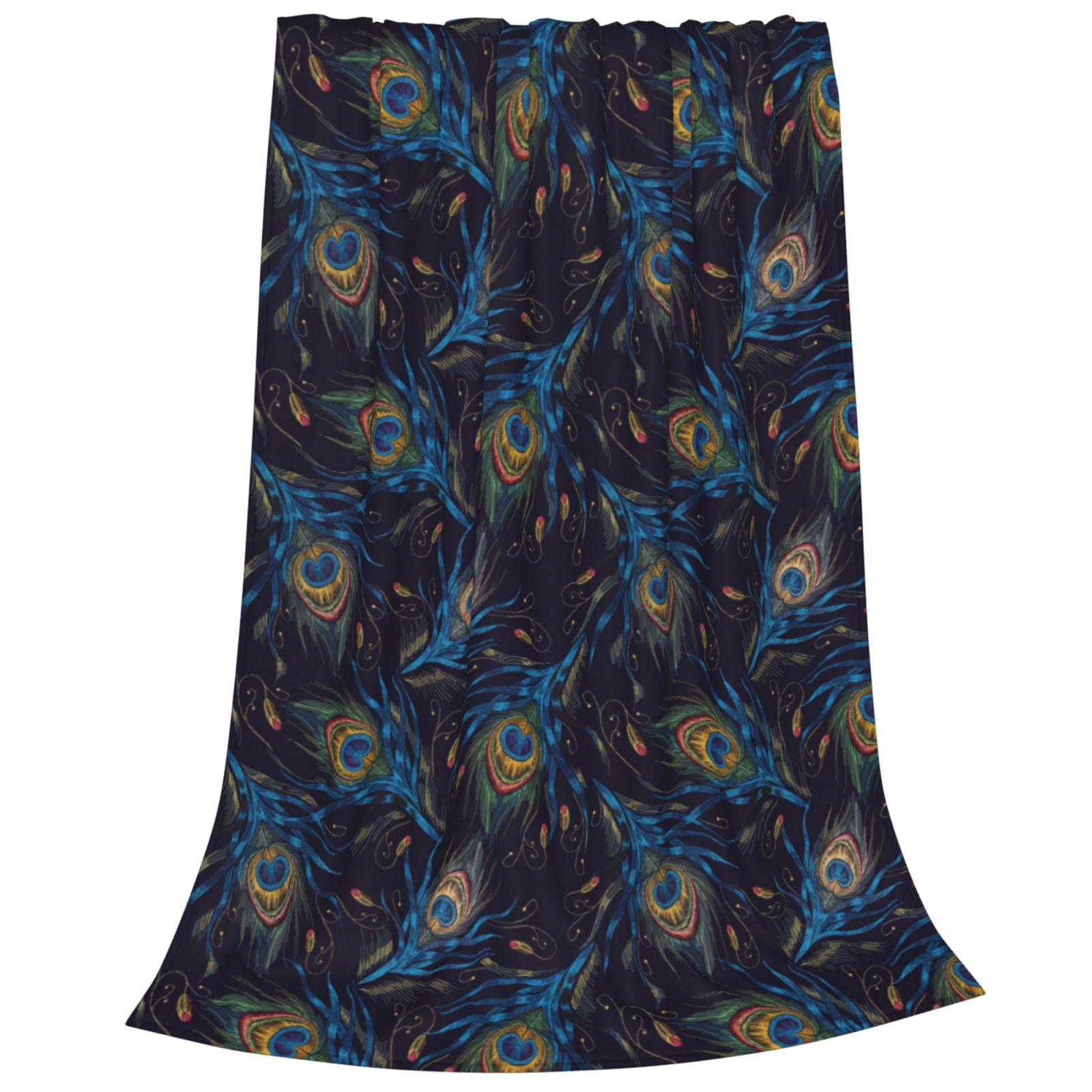 Bixox Fleece Blanket Peacock Feathers Pattern Super Soft Double-Sided ...