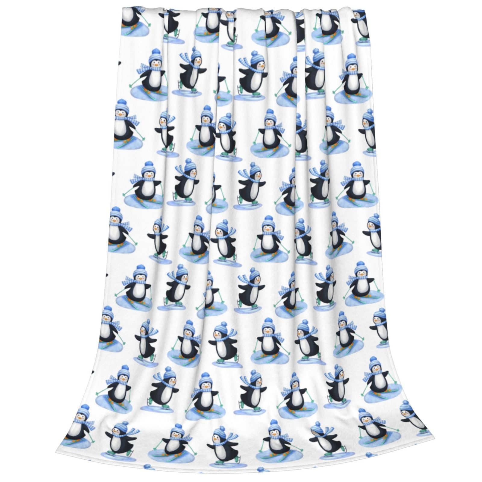 Bixox Fleece Blanket Skiing Penguin Funny Pattern Super Soft Double ...