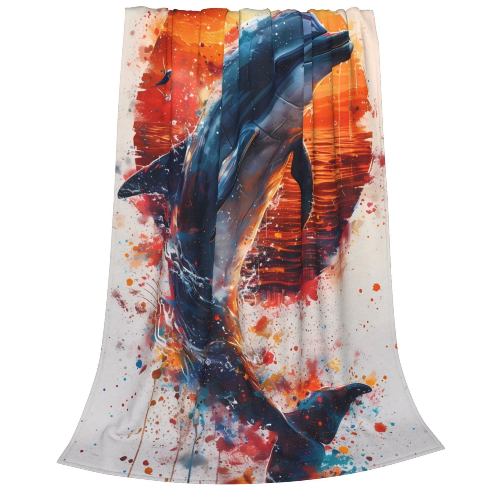 Bixox Fleece Blanket Sunset Ocean Watercolor Dolphin Pattern Super Soft ...