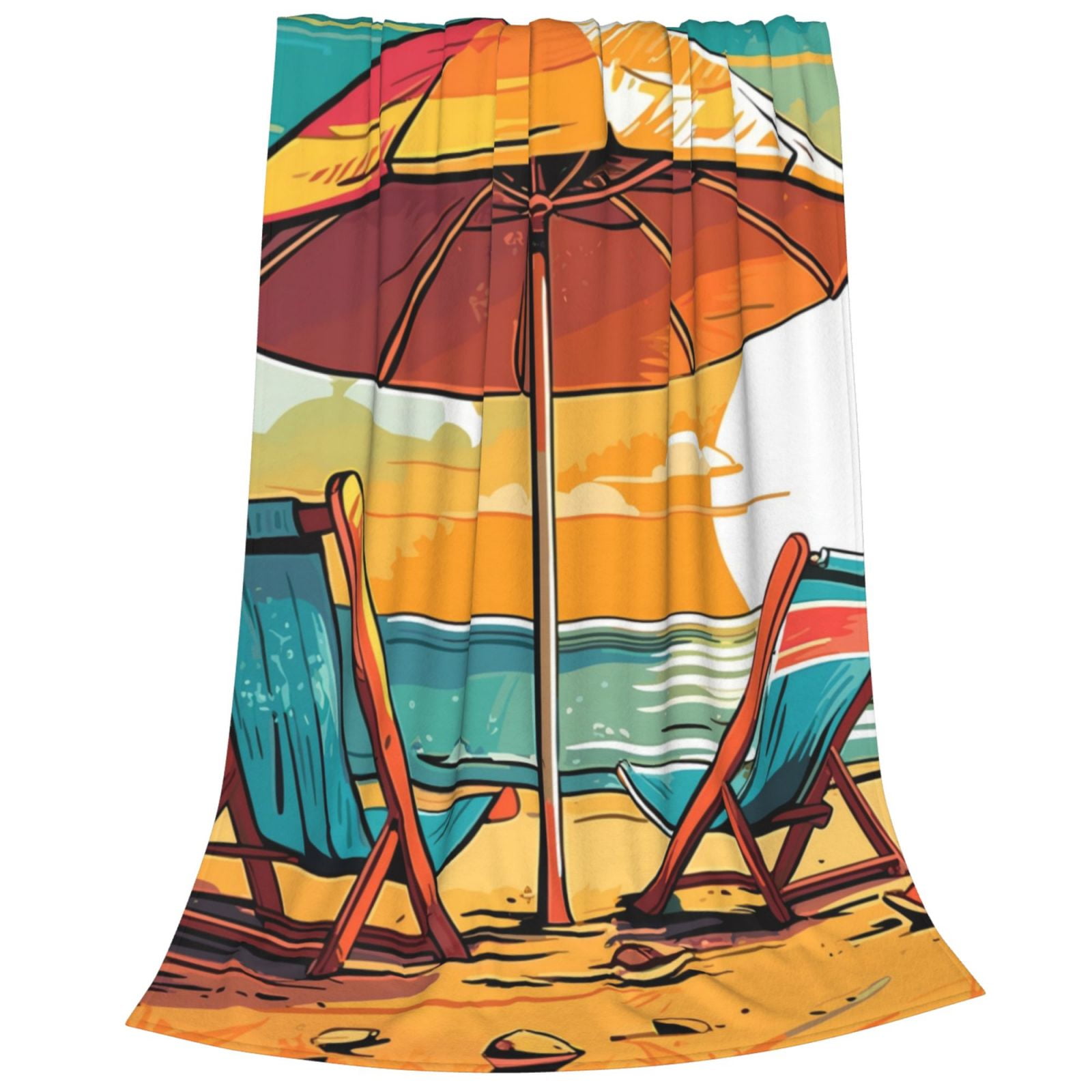 Bixox Fleece Blanket Vintage Beach Sunset Pattern Super Soft Double ...