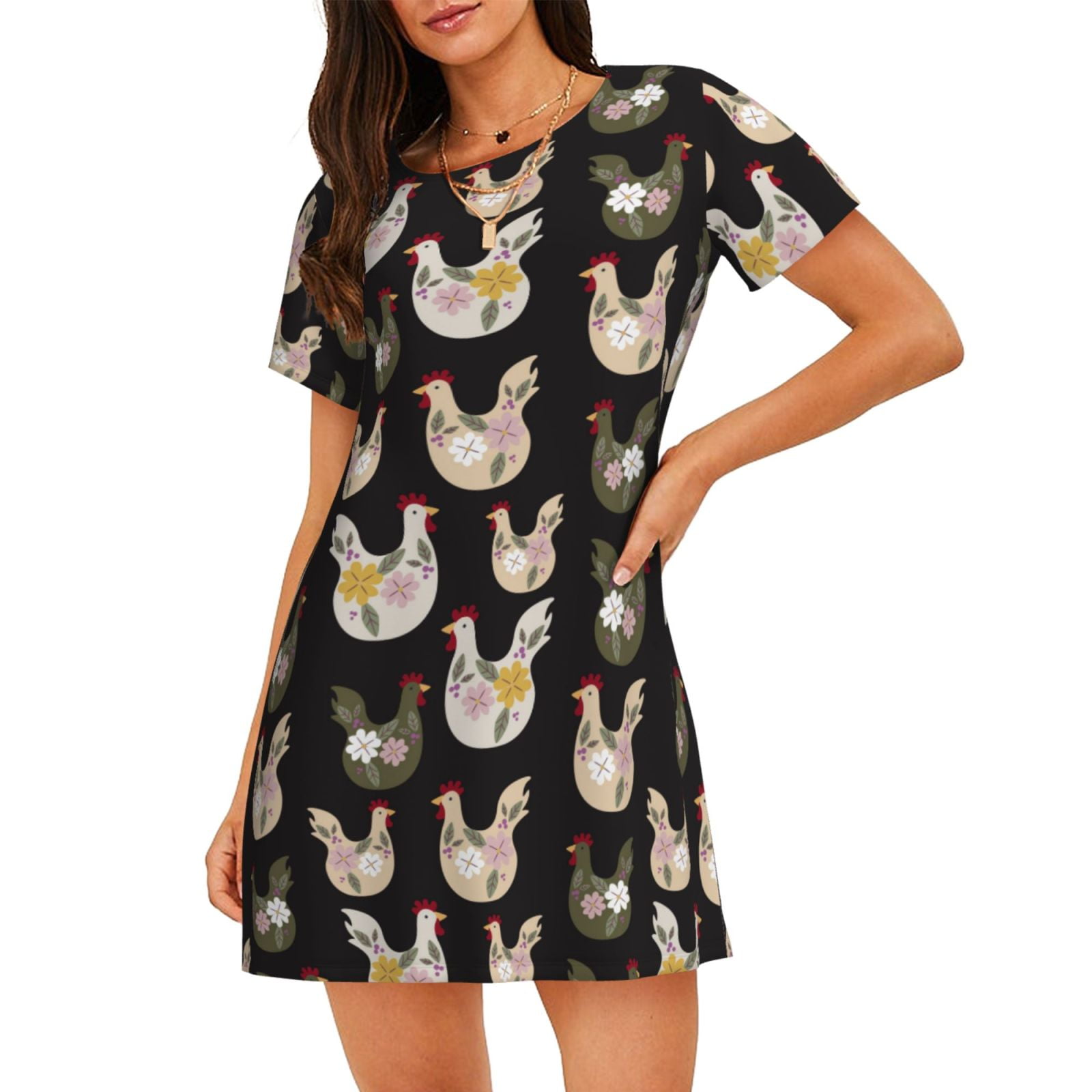 Bixox Flowe Rooster Pattern Women's Nightgown, Soft & Breathable ...