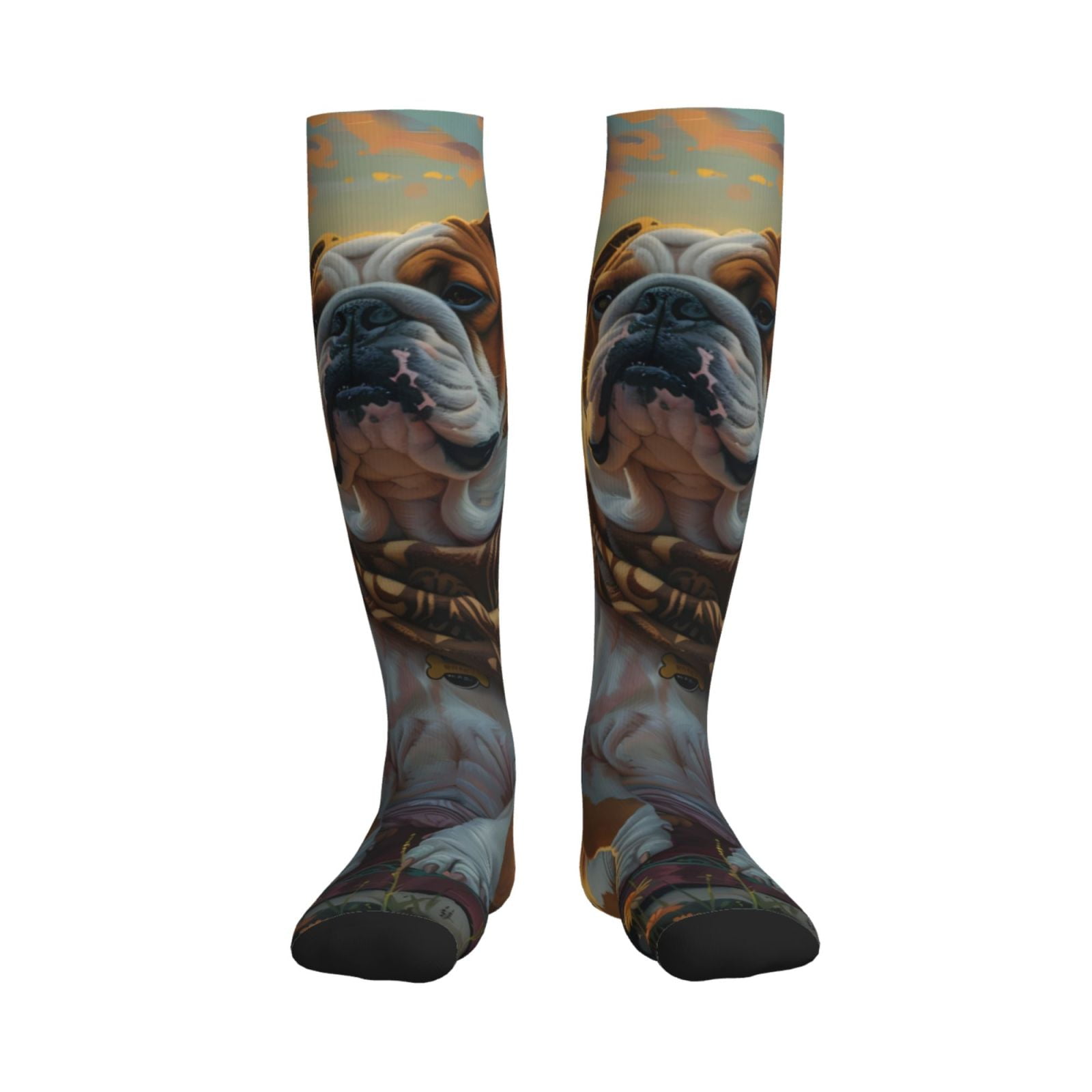 Bixox Flower Field Cute Bulldog Print Compression Socks,Compression ...