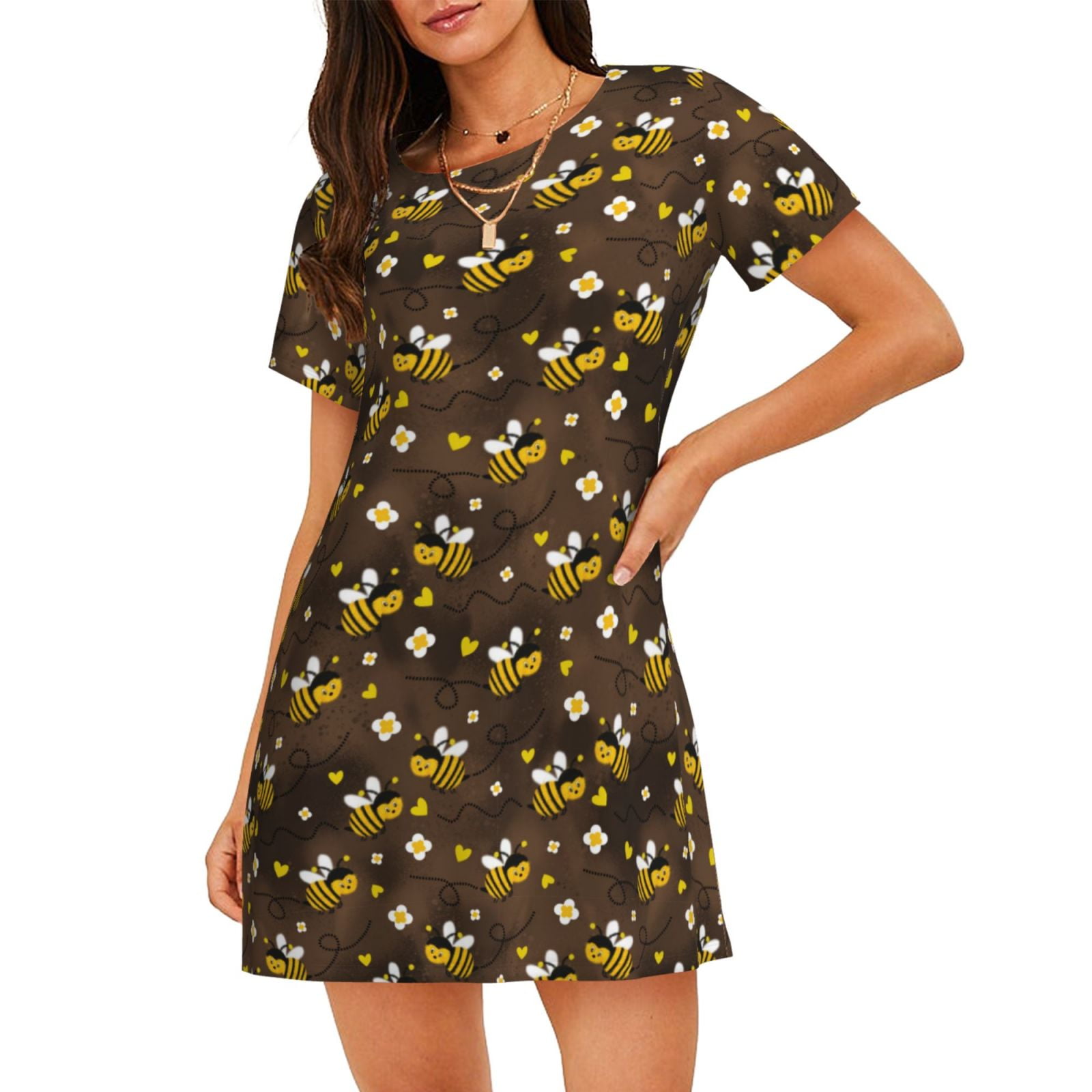 Bixox Flying Furry Honey Bees Pattern Women's Nightgown, Soft ...