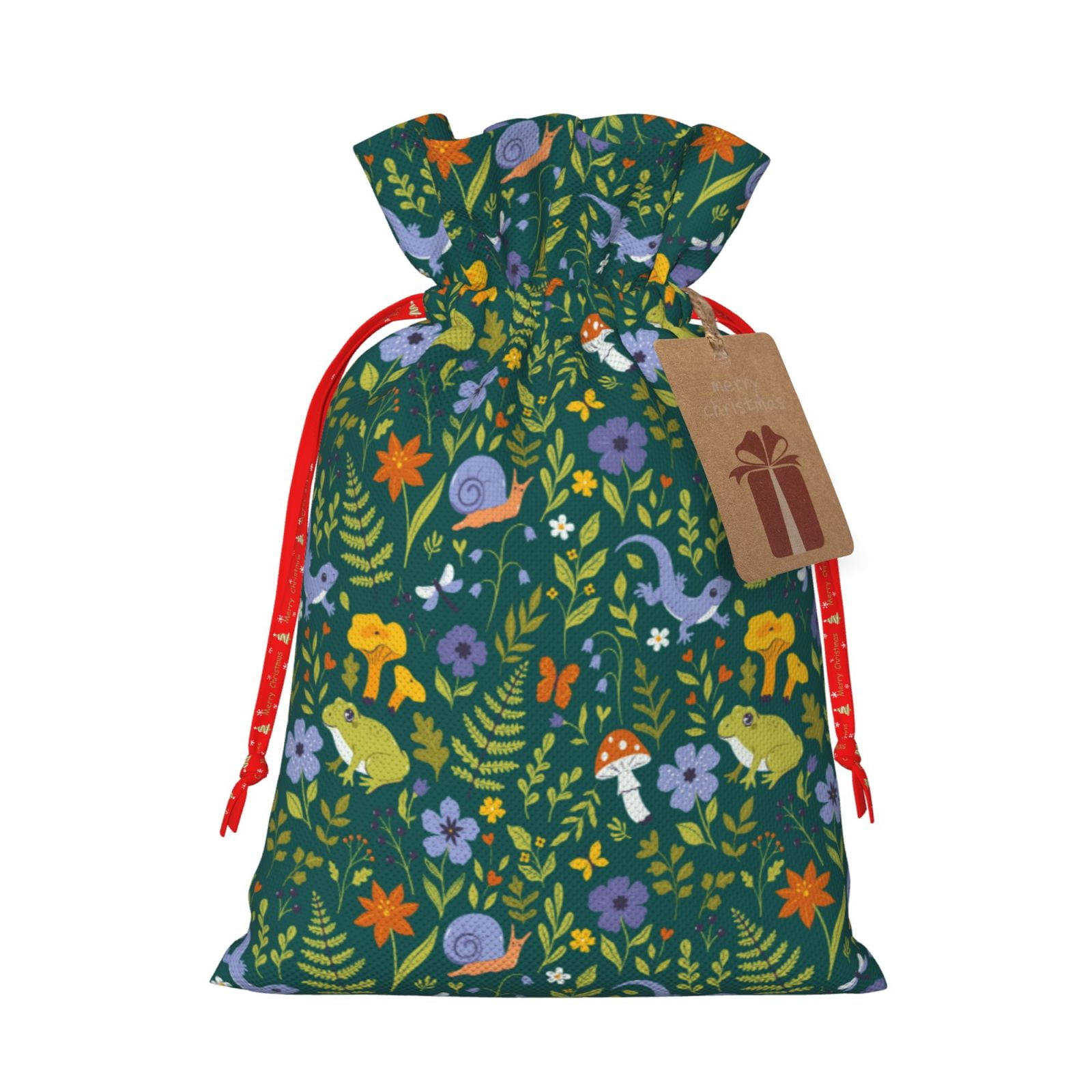 Bixox Forest Flora And Fauna Print Christmas Burlap Gift Bags with ...