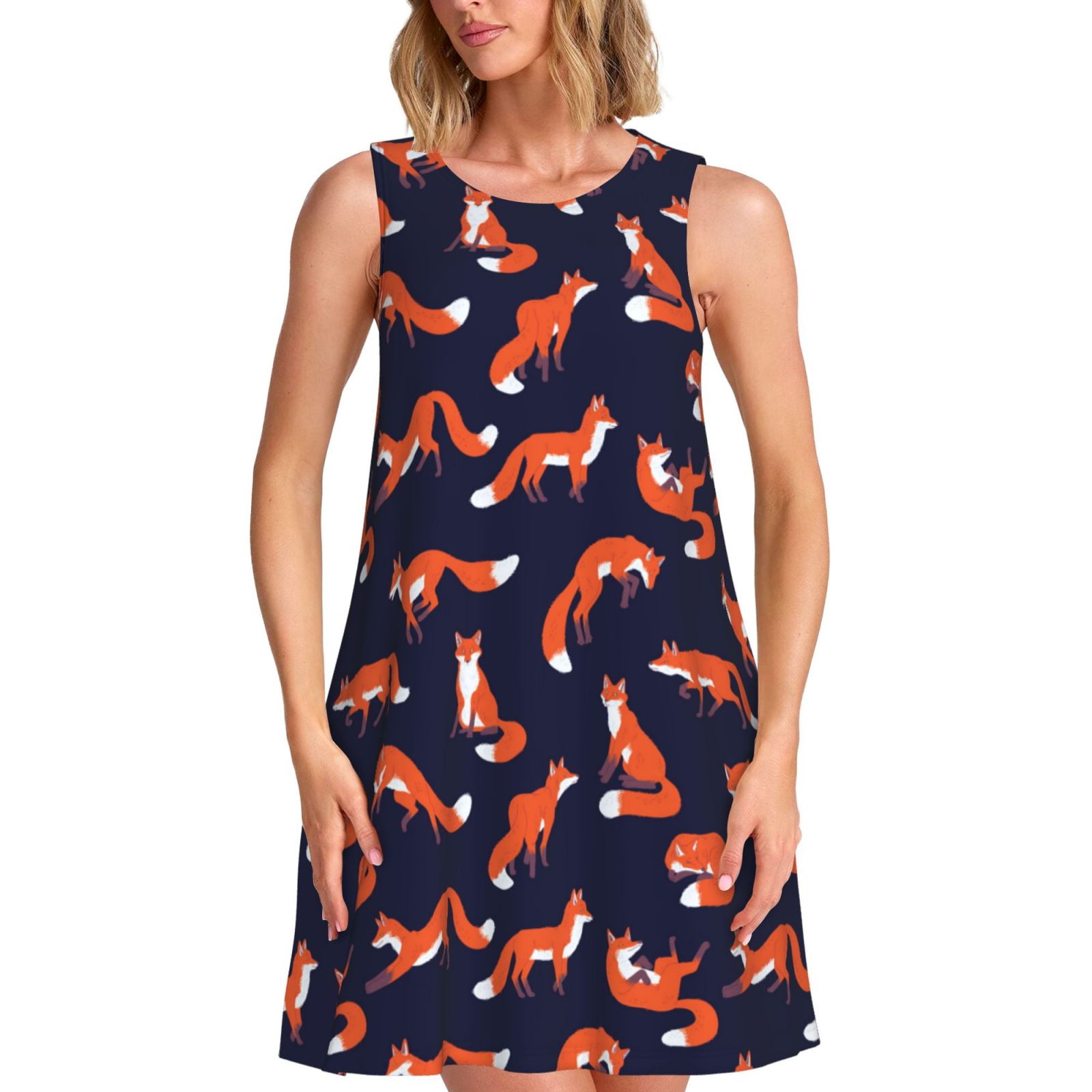 Bixox Foxes In Different Poses Print Women's Sleeveless A-Line Dress ...