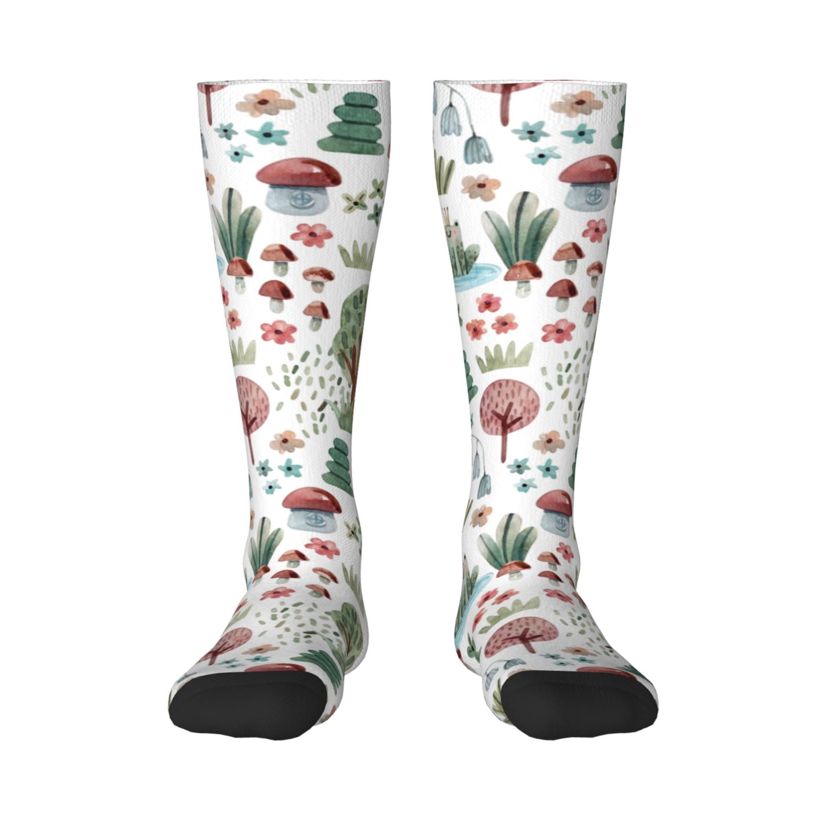 Bixox Frog and Forest Plants Patterned Men's and Women's Knee Socks ...