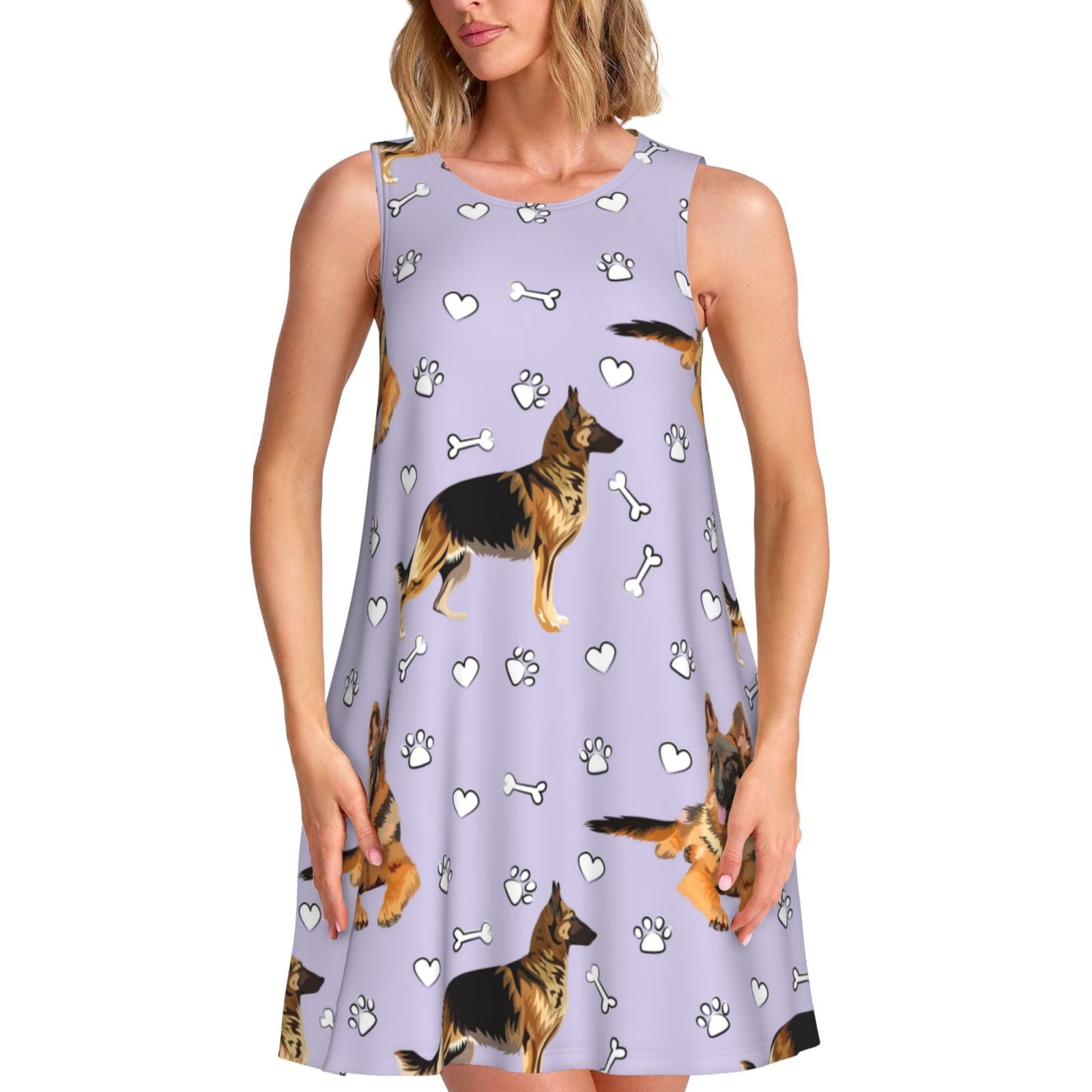 Bixox German Shepherd Dog Print Women's Sleeveless A-Line Dress with ...