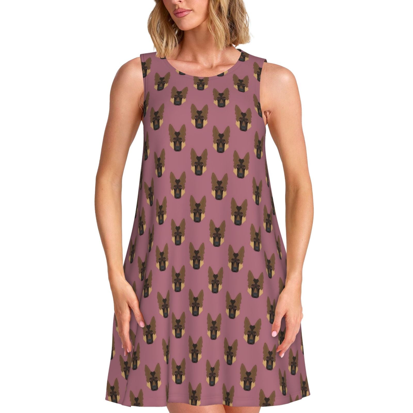 Bixox German Shepherd Dog Print Women's Sleeveless A-Line Dress with ...