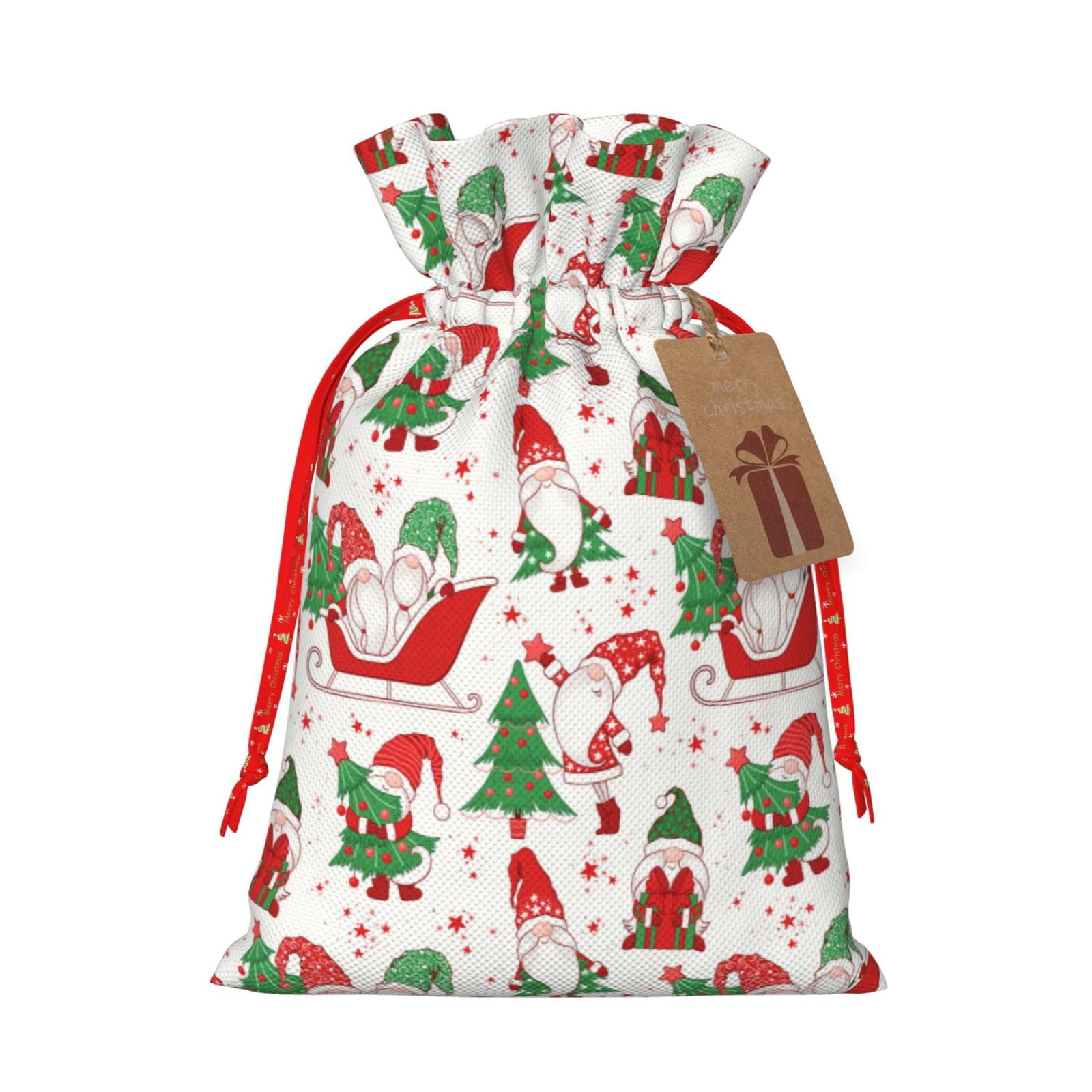 Bixox Gnomes Merry Christmas Print Christmas Burlap Gift Bags with ...
