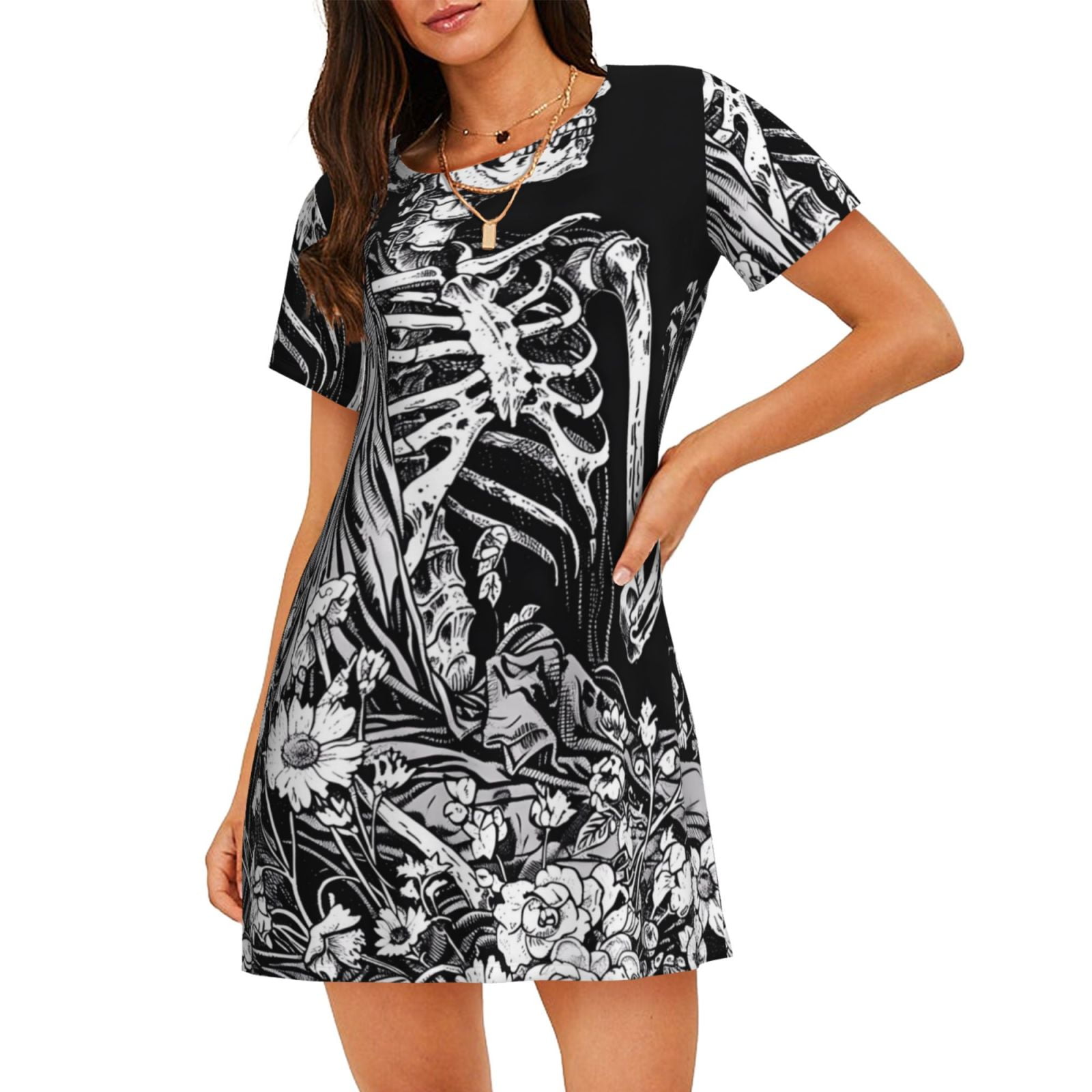 Bixox Gothic Skull Floral Art Pattern Women's Nightgown, Soft ...