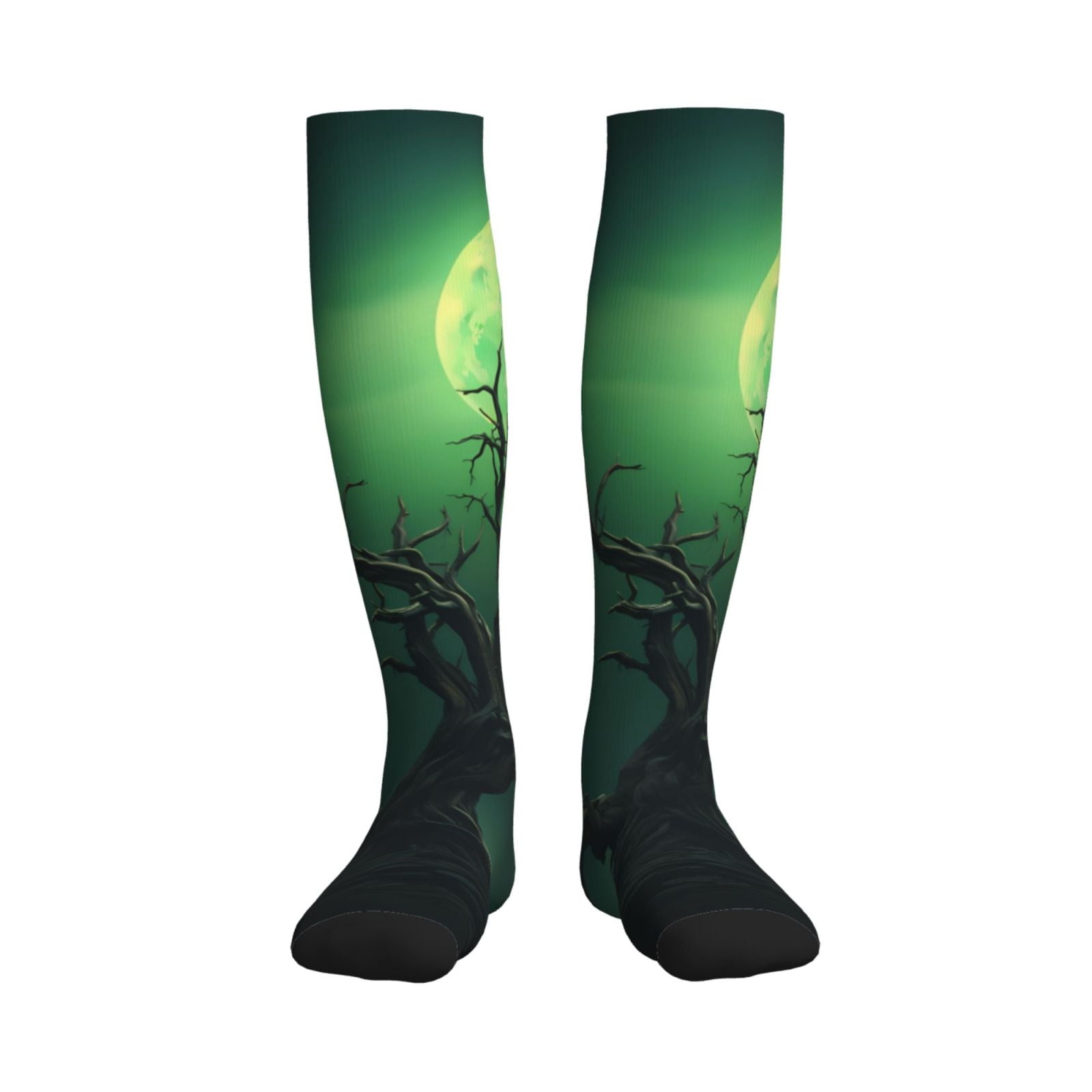 Bixox Green Night Sky Moon Branches Print Compression Socks,Compression ...