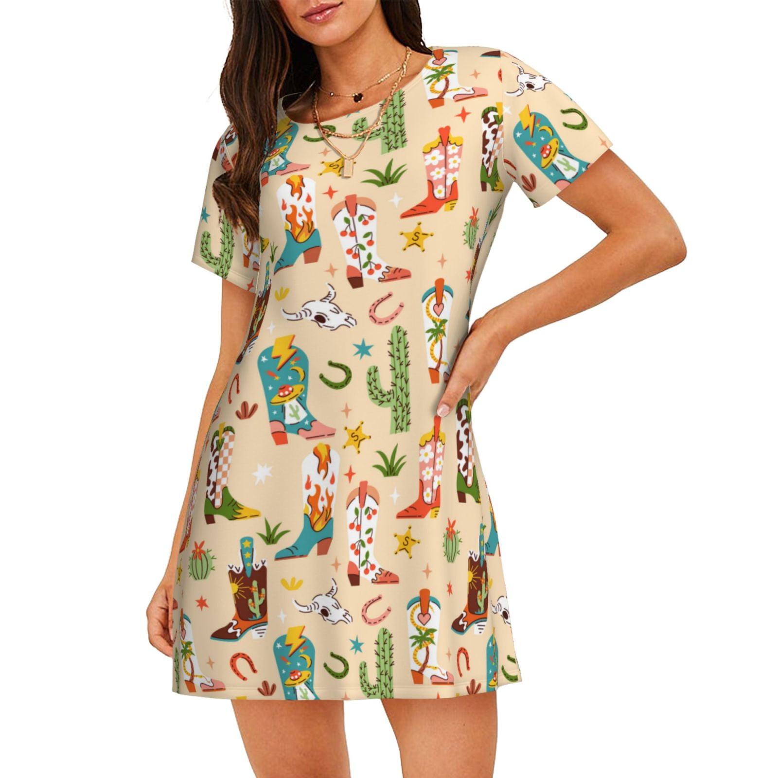 Bixox Groovy American Western Footwear Pattern Women's Nightgown, Soft ...