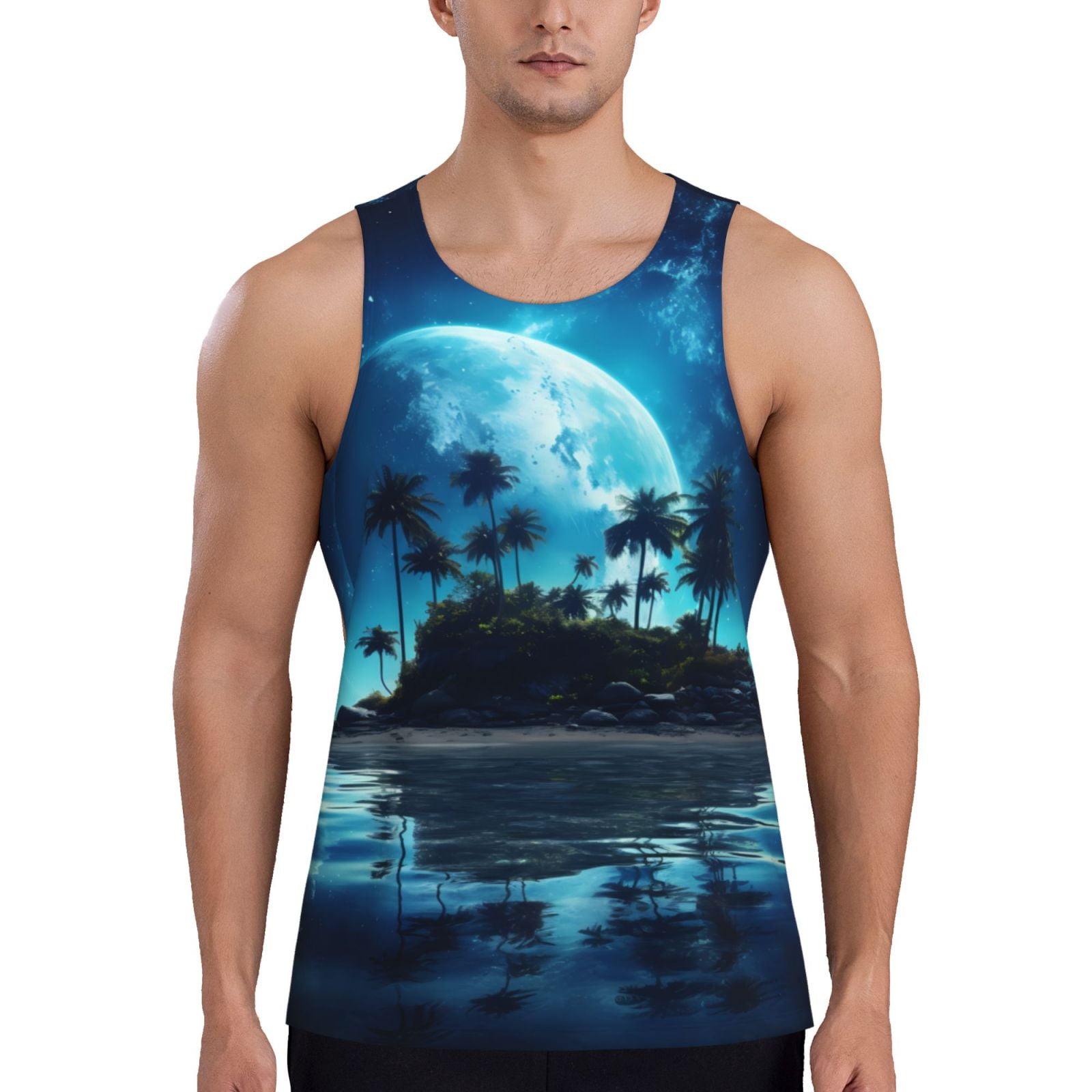 Bixox Hawaiian Beach Pirate Moon Pattern Men's Gym Tank Tops Workout ...