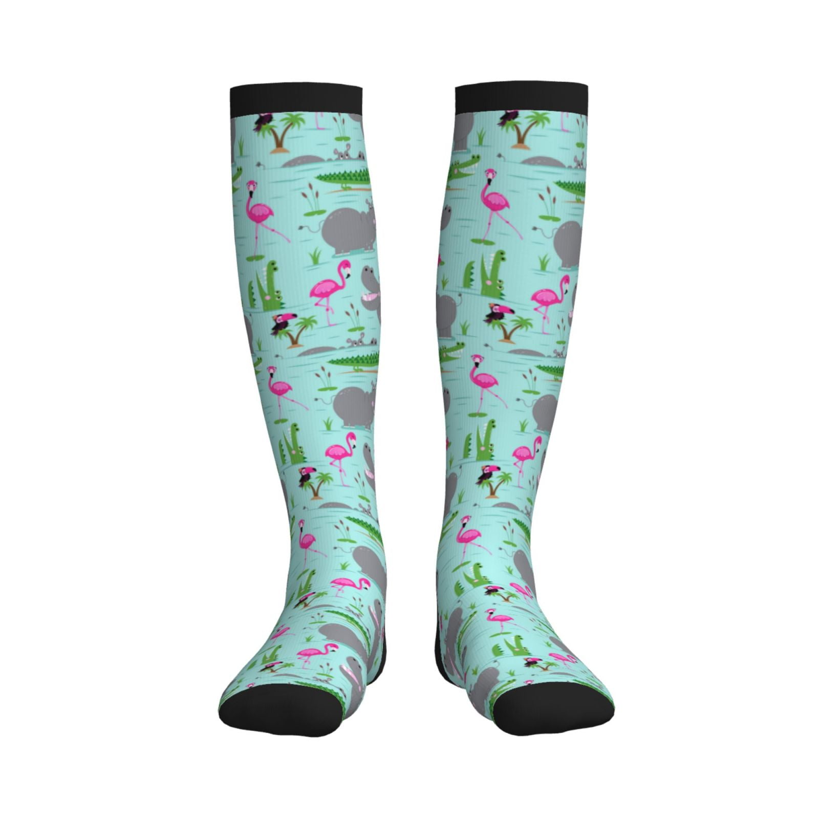Bixox Hippo With Flamingos And Crocodiles Print Compression Socks ...