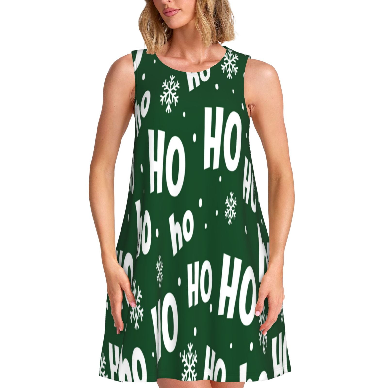 Bixox Ho Ho Ho A Print Women's Sleeveless A-Line Dress with Pockets ...