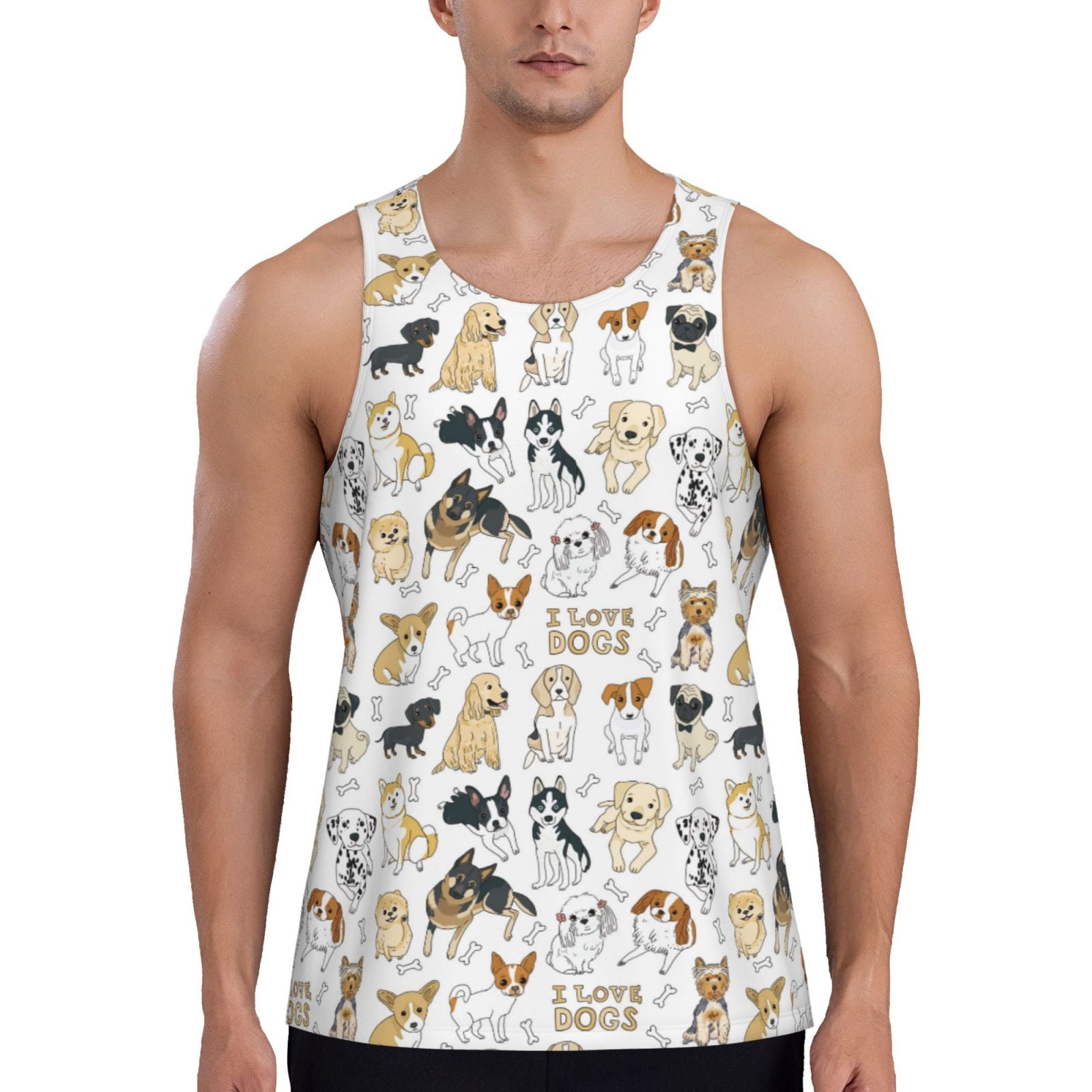 Bixox I Love Dogs Pattern Men's Gym Tank Tops Workout Sleeveless T ...