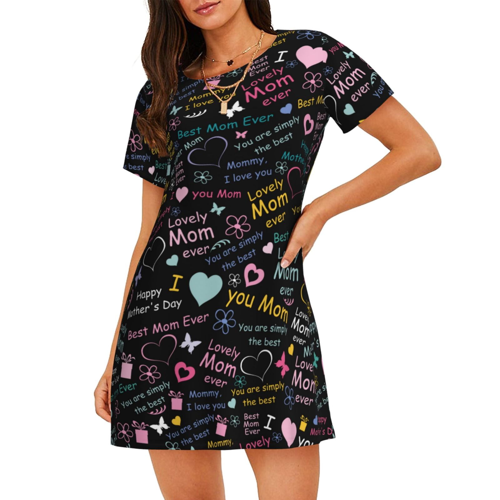 Bixox I love you Mom Pattern Women's Nightgown, Soft & Breathable ...