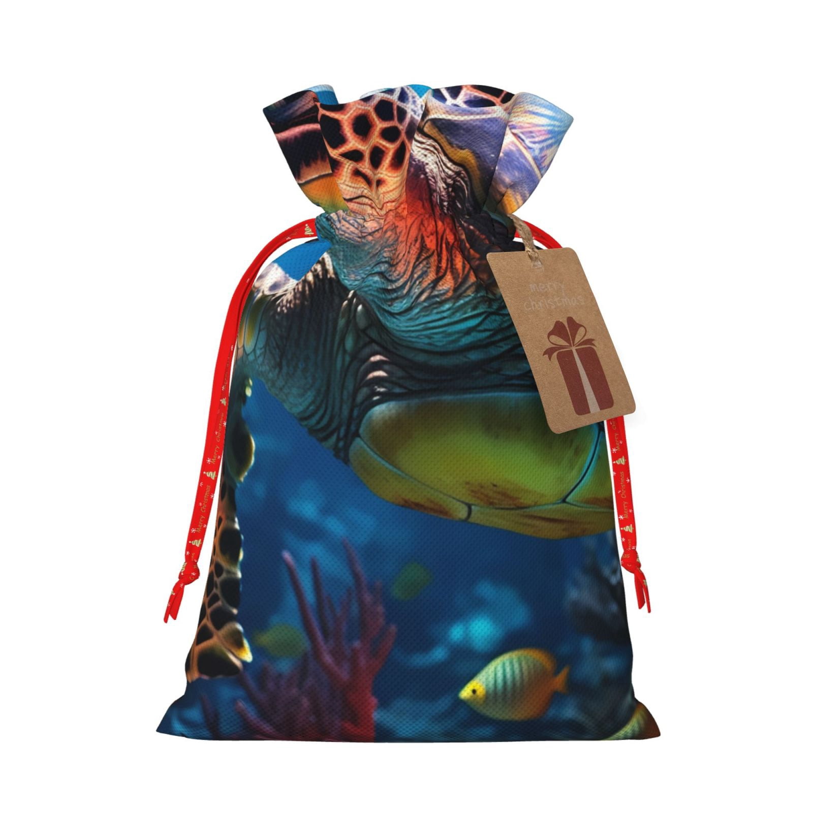 Bixox Ice Blue Ocean Sea Turtle Print Christmas Burlap Gift Bags with ...