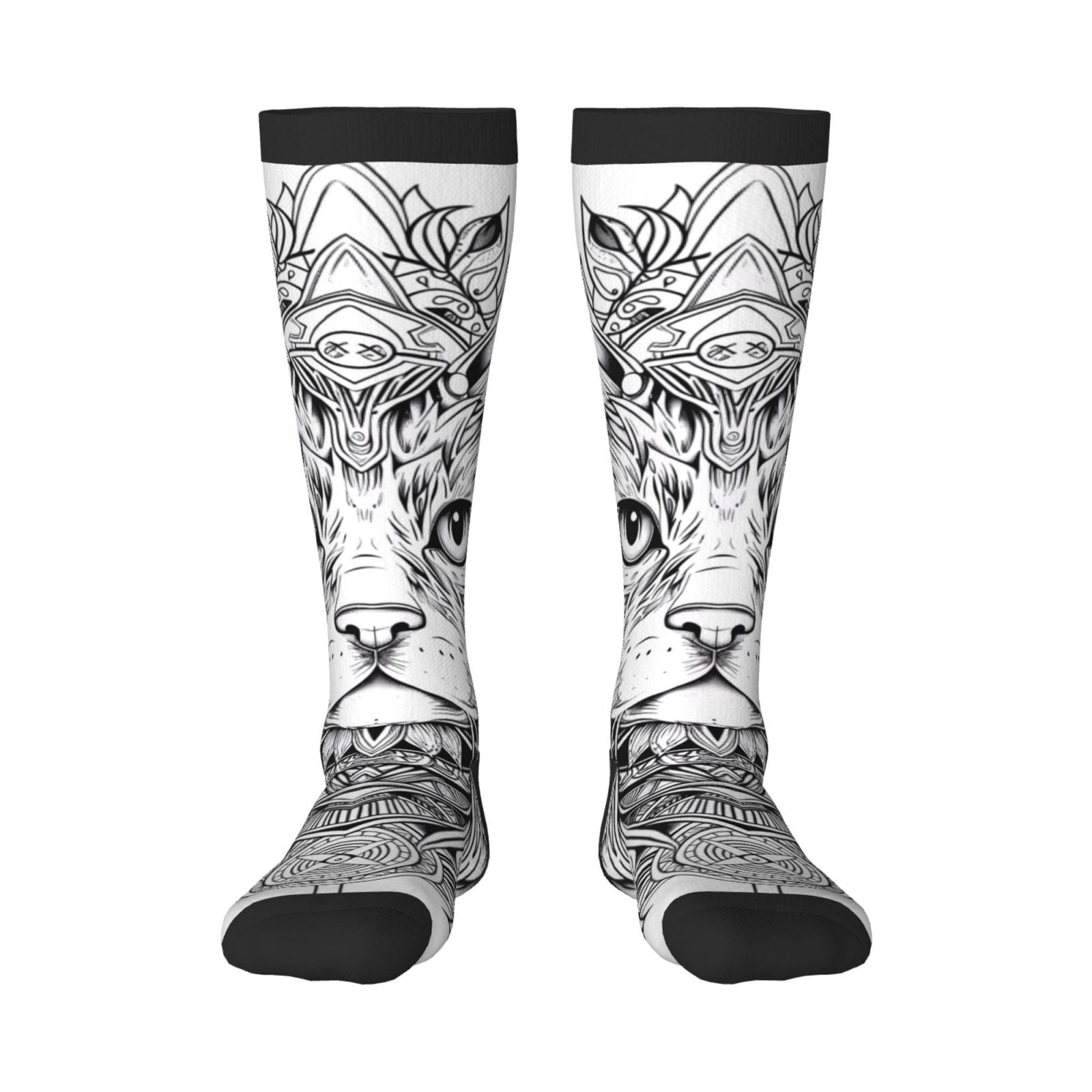 Bixox Intricate Cat Mandala Patterned Men's and Women's Knee Socks High ...