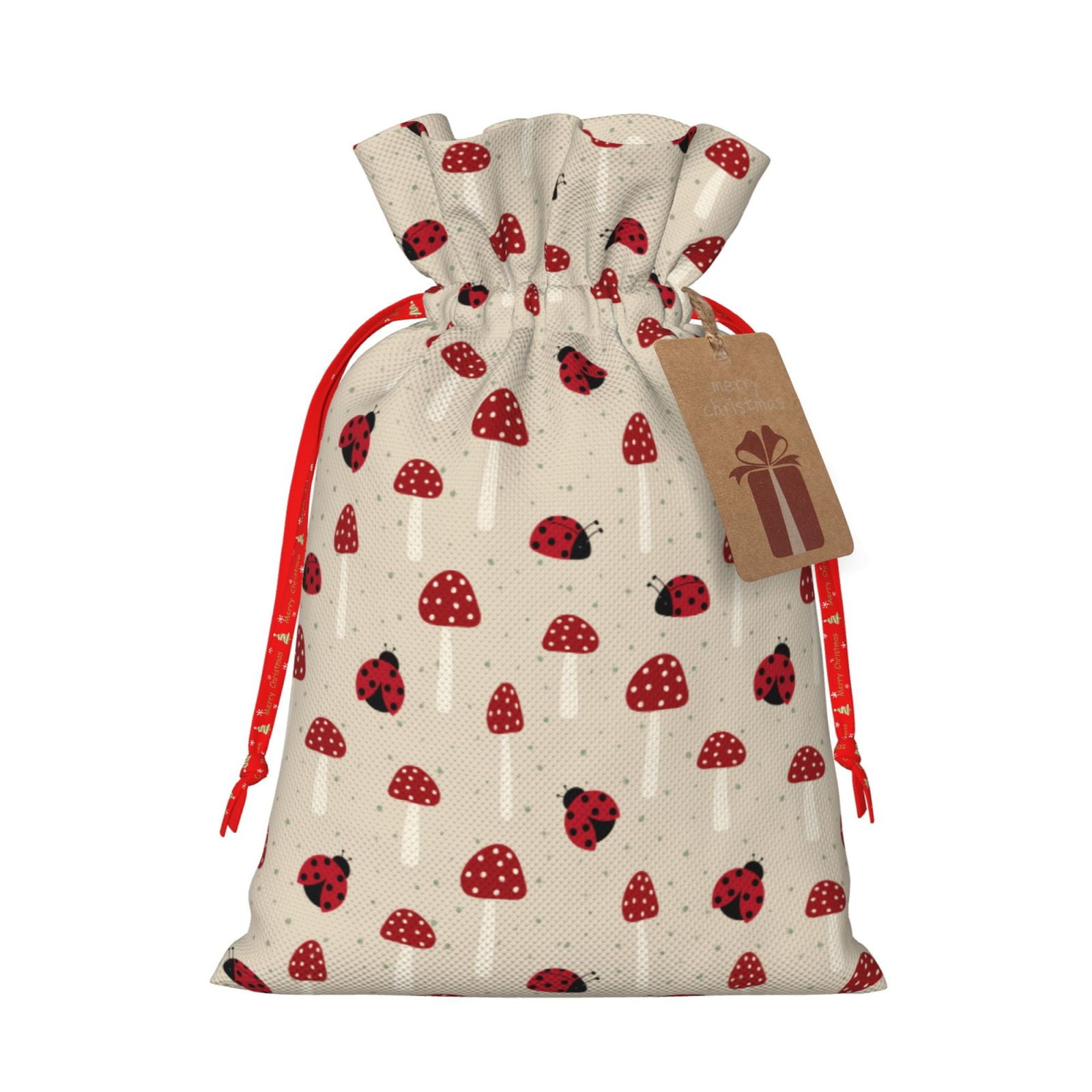 Bixox Ladybug With Mushroom Print Christmas Burlap Gift Bags with ...