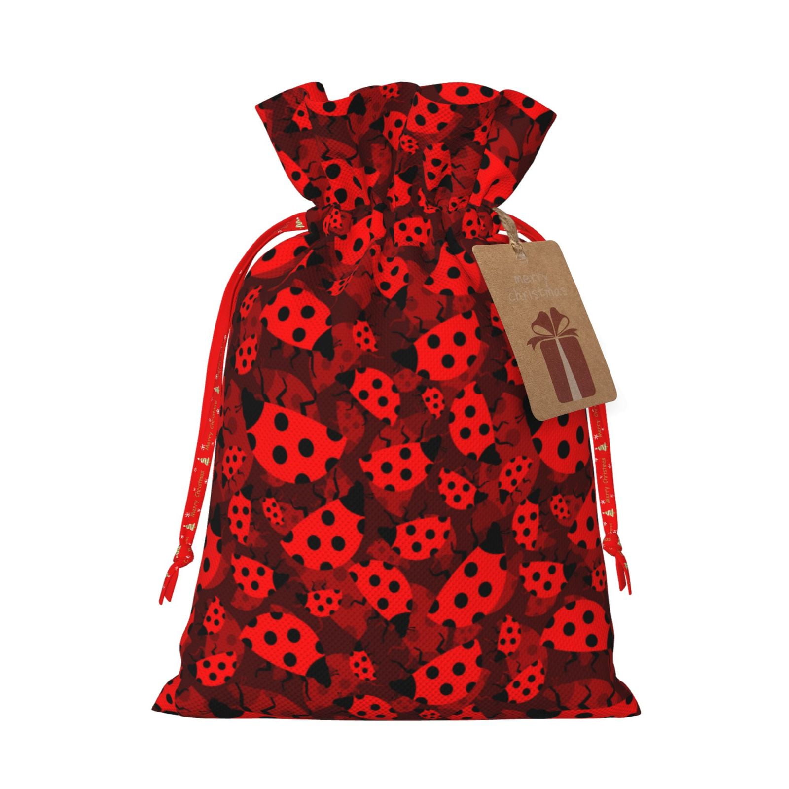Bixox Ladybugs 1 Print Christmas Burlap Gift Bags with Drawstring ...