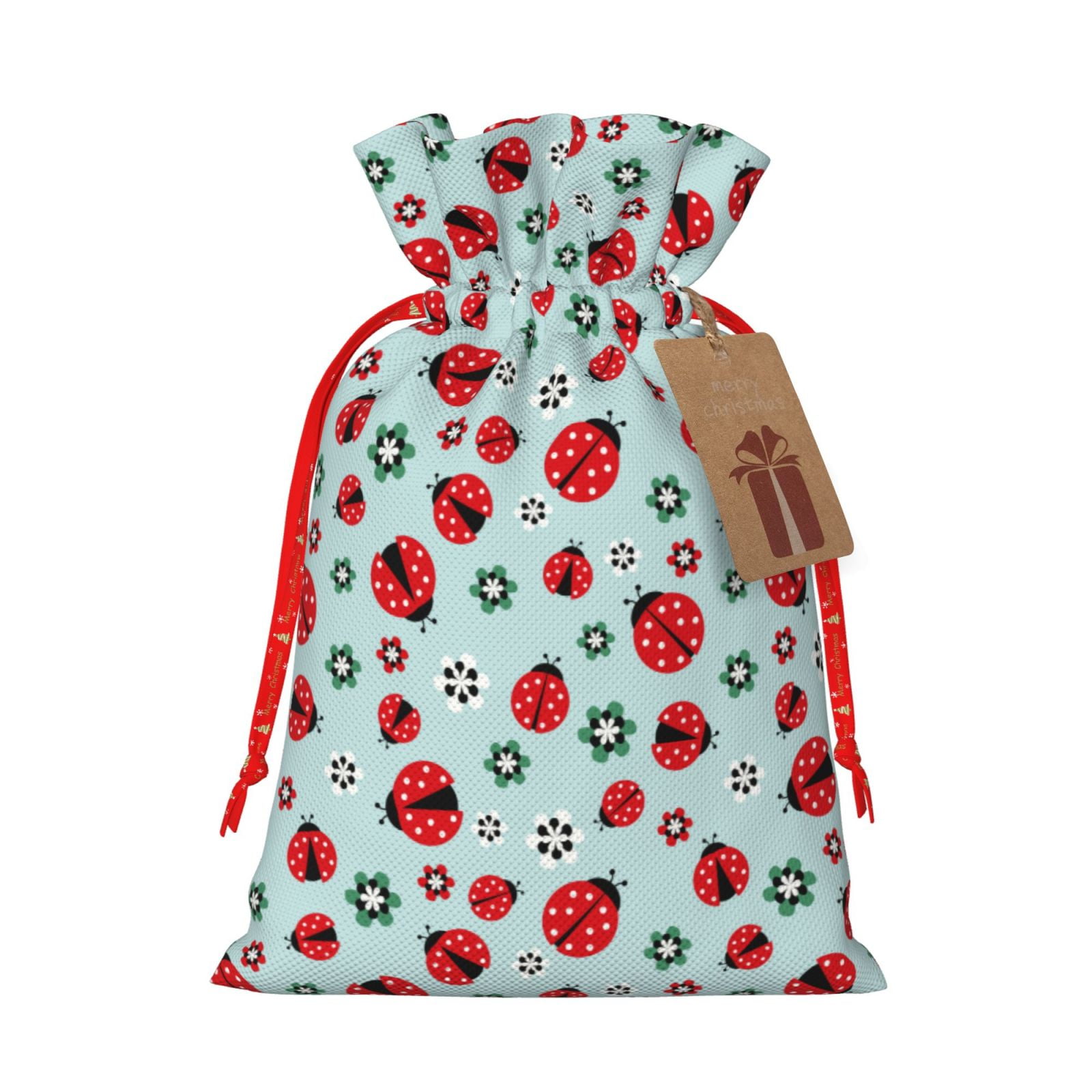 Bixox Ladybugs And Flowers 1 Print Christmas Burlap Gift Bags with ...