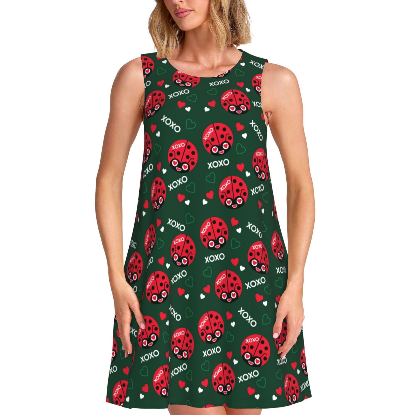 Bixox Ladybugs In Love Print Women's Sleeveless A-Line Dress with ...