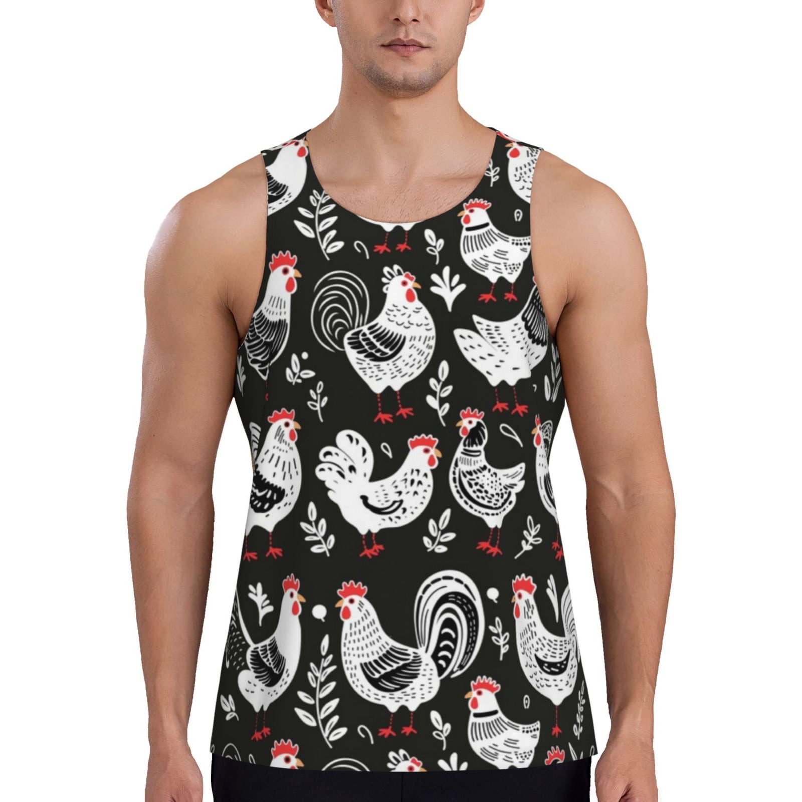 Bixox Laying Hens And Roosters Pattern Men's Gym Tank Tops Workout ...