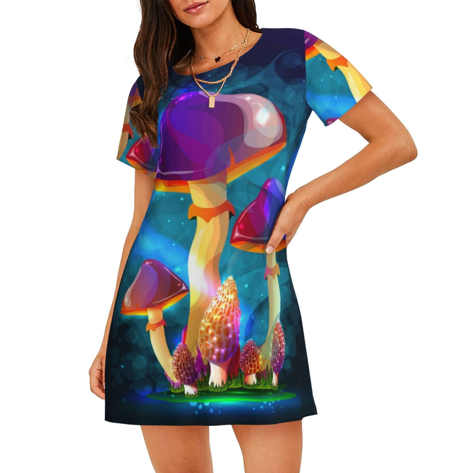 Bixox Magic Mushrooms ,Fireflies Pattern Women's Nightgown, Soft ...
